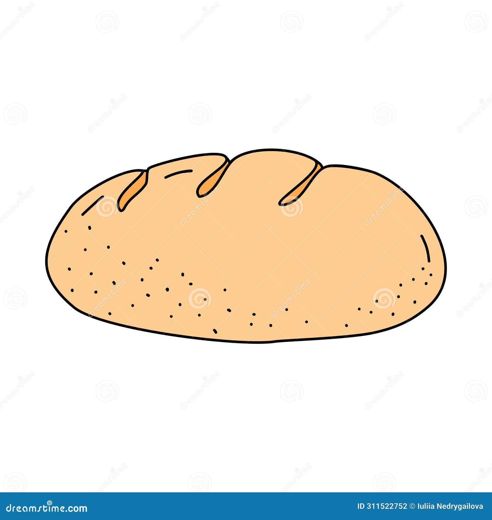 Side View of Fresh Baked Bread Loaf with Texture, Doodle Style Vector ...