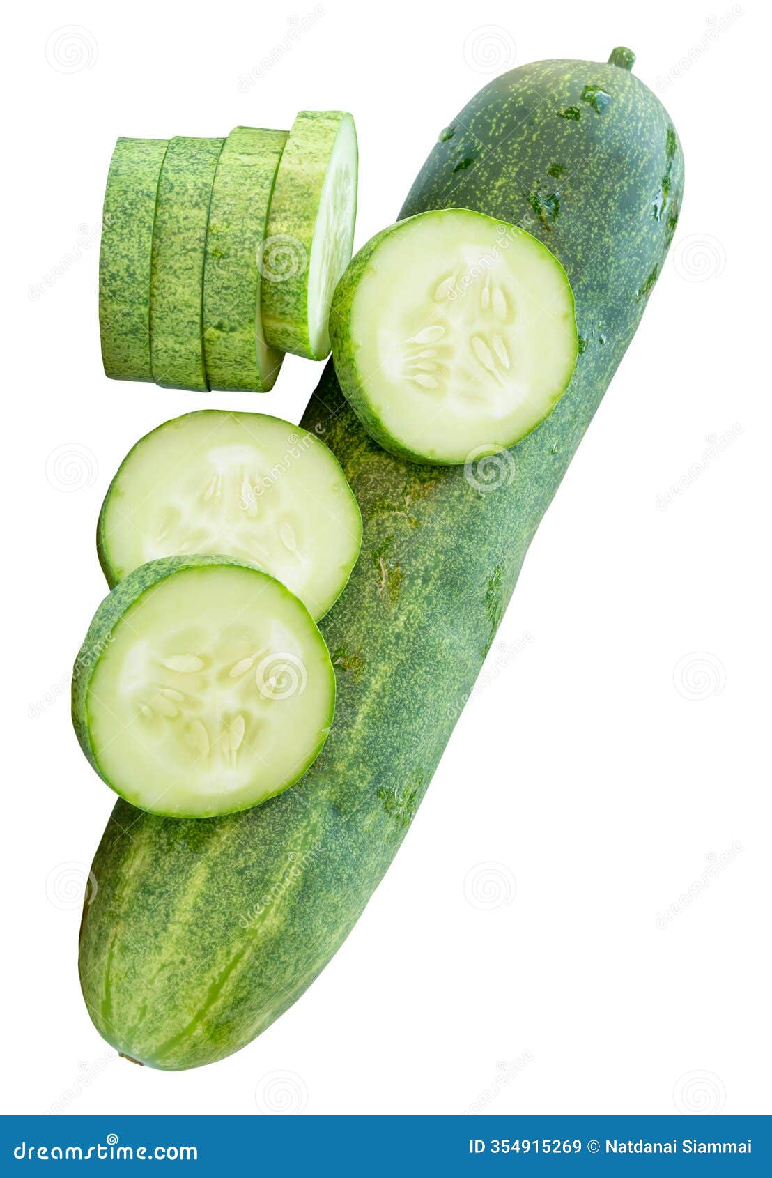 Side View of Fresh Green Cucumber with Slices in Circle Shape in Stack ...