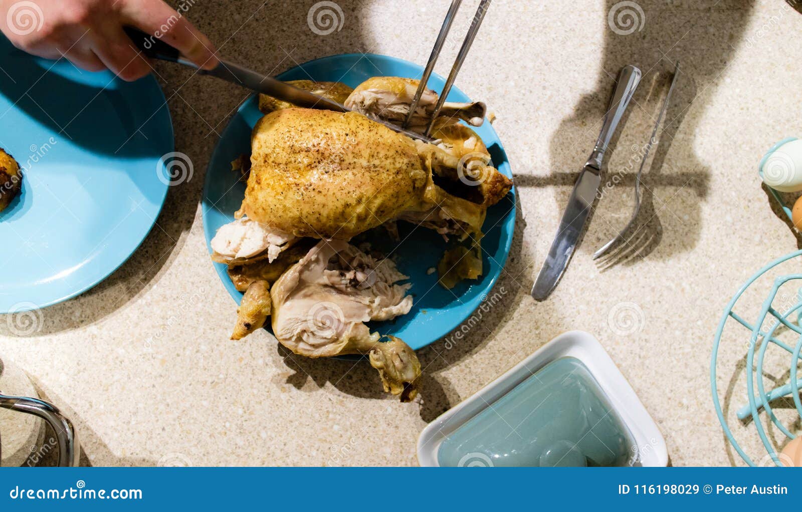 Side View of a Freshly Roasted Chicken Being Carved Stock Image - Image ...