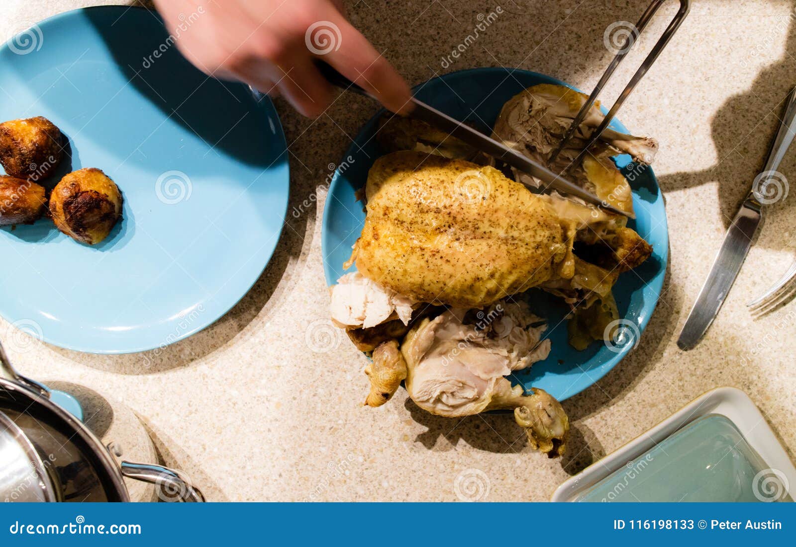 Side View of a Freshly Roasted Chicken Being Carved Stock Image - Image ...