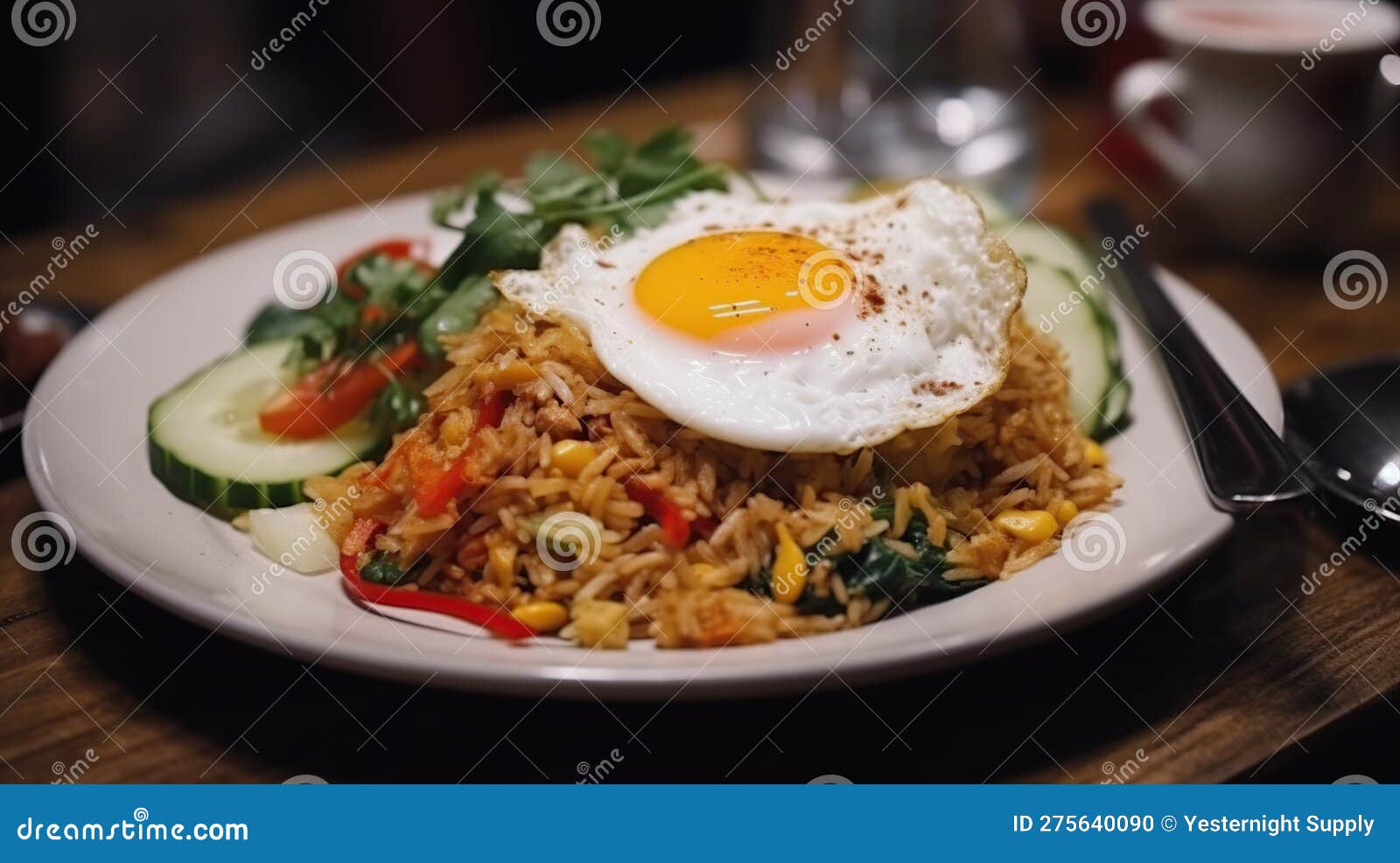 Side View of Fried Rice on a Plate with Fried Egg by AI Stock ...
