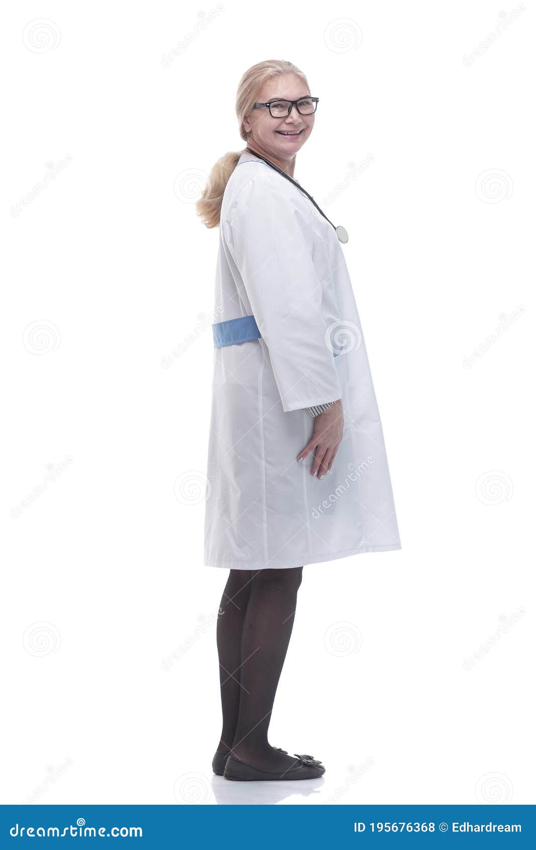 Side View. Friendly Female Doctor Looking Forward Stock Photo - Image ...