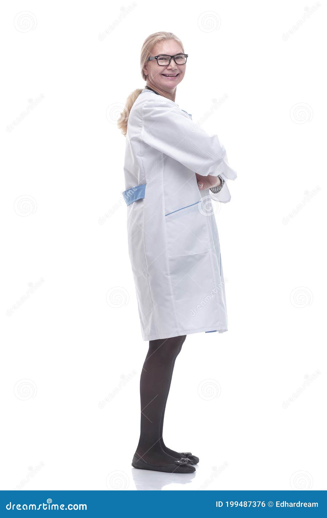 Side View. Friendly Female Doctor Looking Forward Stock Photo - Image ...