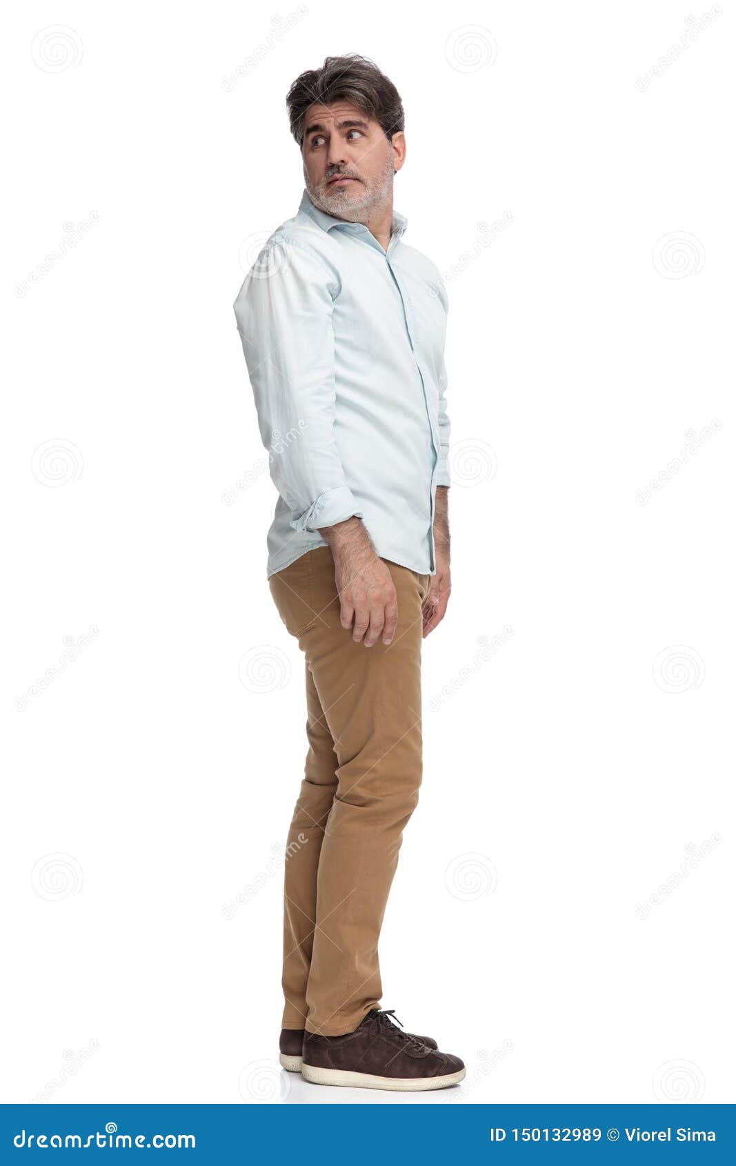 Side View of Frightened Old Casual Man Looking Behind Stock Image ... Side View of Frightened Old Casual Man Looking Behind Stock Image ...