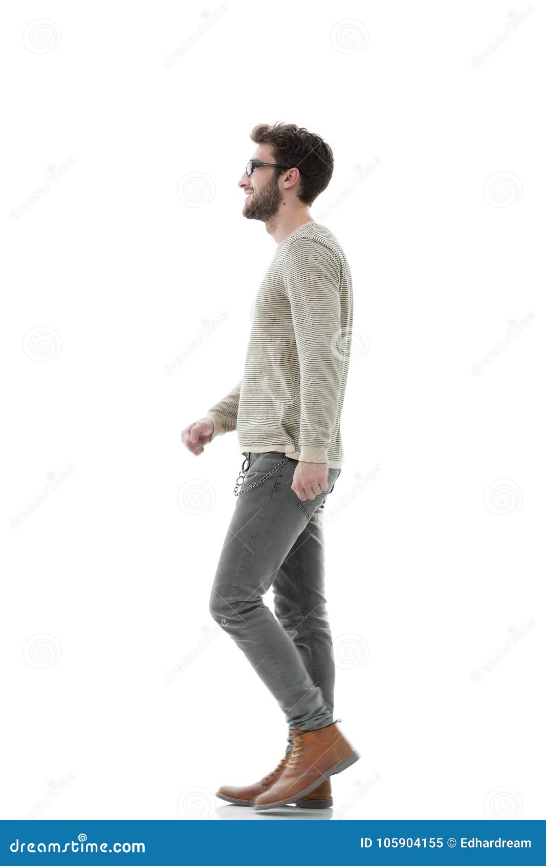 Side View.Young Smiling Man Walking Forward Stock Image - Image of ...