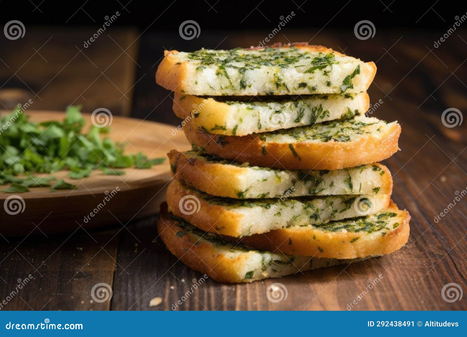 Side View of Garlic Bread Stacked on a Wooden Table Stock Image - Image ...