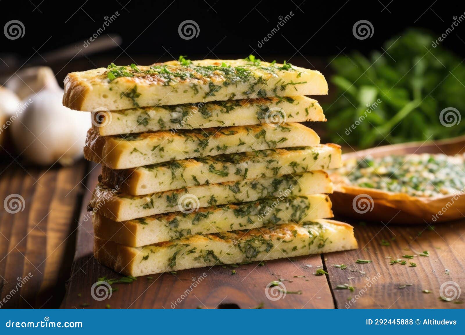 Side View of Garlic Bread Stacked on a Wooden Table Stock Photo - Image ...