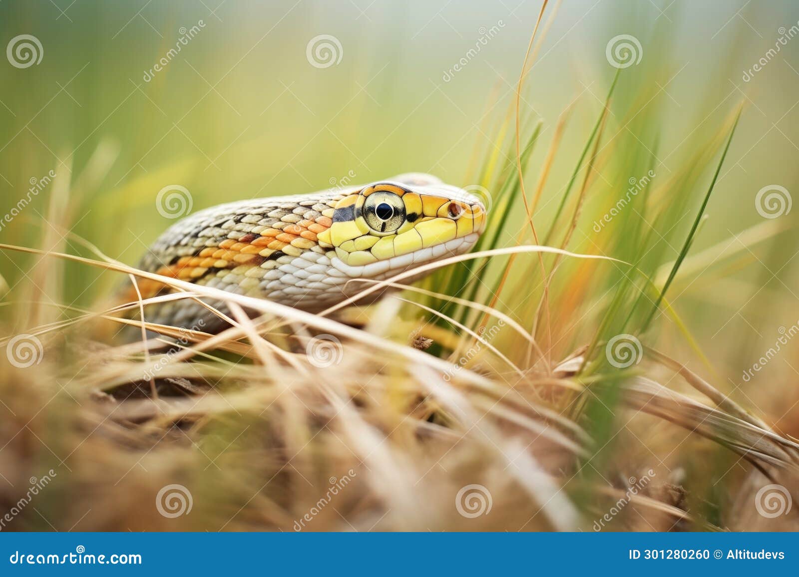 Side View Of Garter Snake Entering A Grassy Burrow Royalty-Free Stock ...