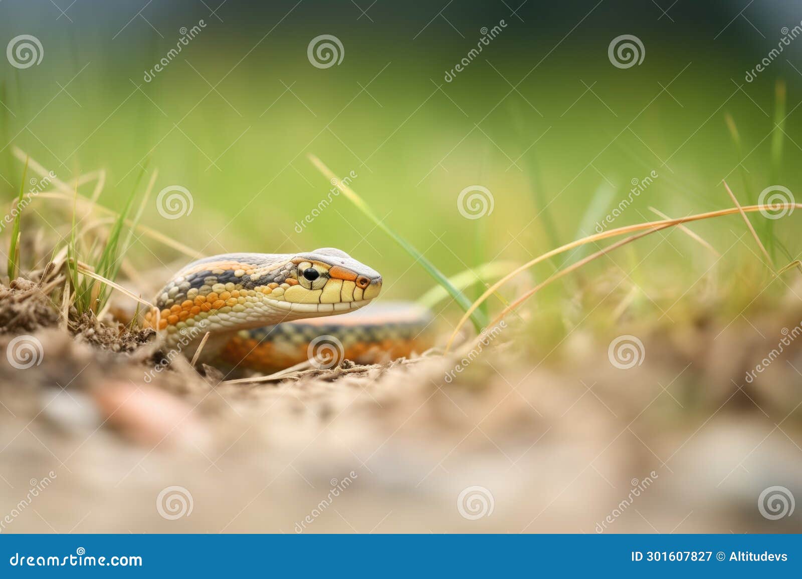 Side View of Garter Snake Entering a Grassy Burrow Stock Image - Image ...