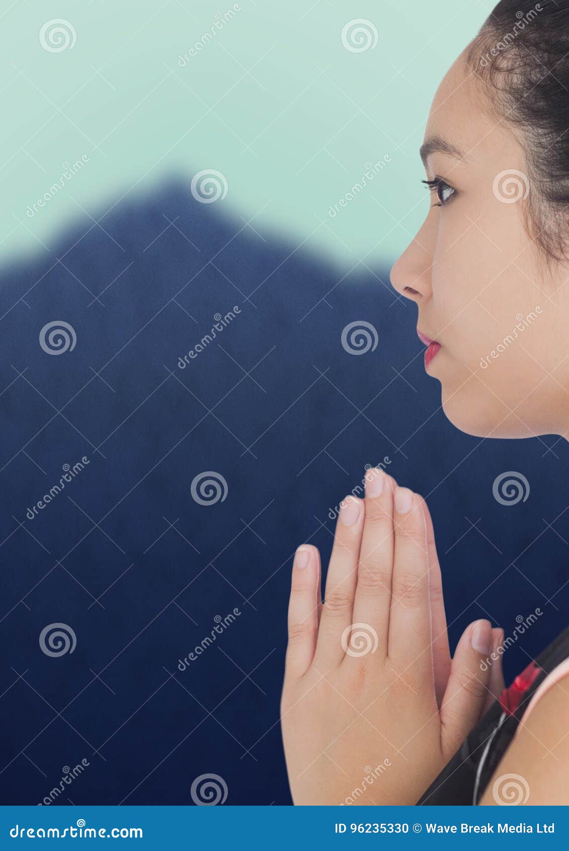 Side View of Geisha Hands Together Against Blurry Mountain Stock Photo ...