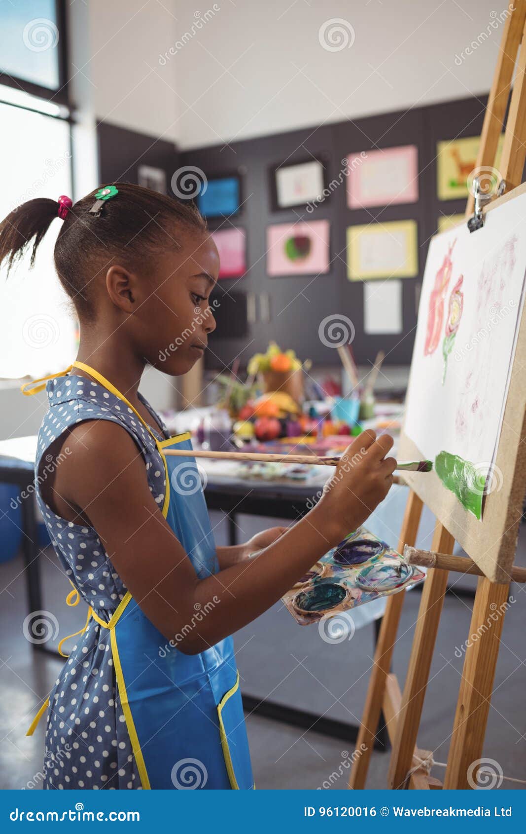 Side View of Girl Painting on Canvas Stock Photo - Image of childhood ...