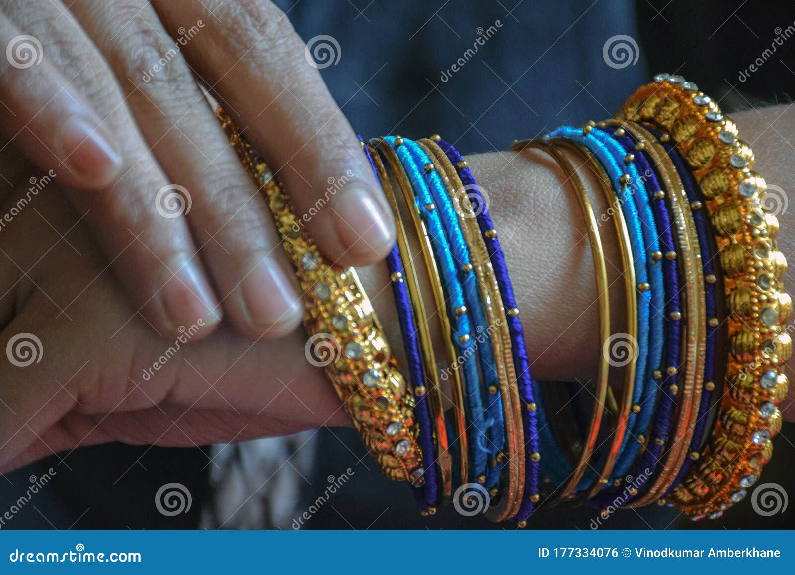 Side View of Girl Wearing Traditional Blue Color Bangles Stock Photo ...