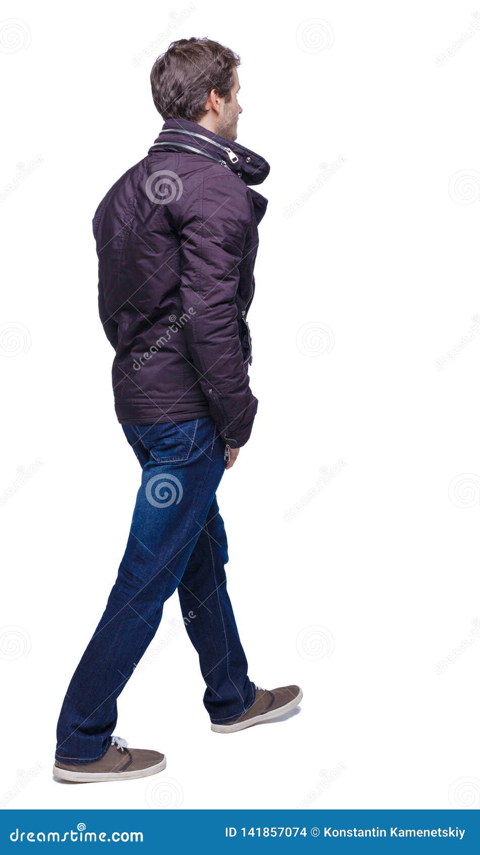 Side View of Going Handsome Man in Jeans and Jacket Stock Photo - Image ...
