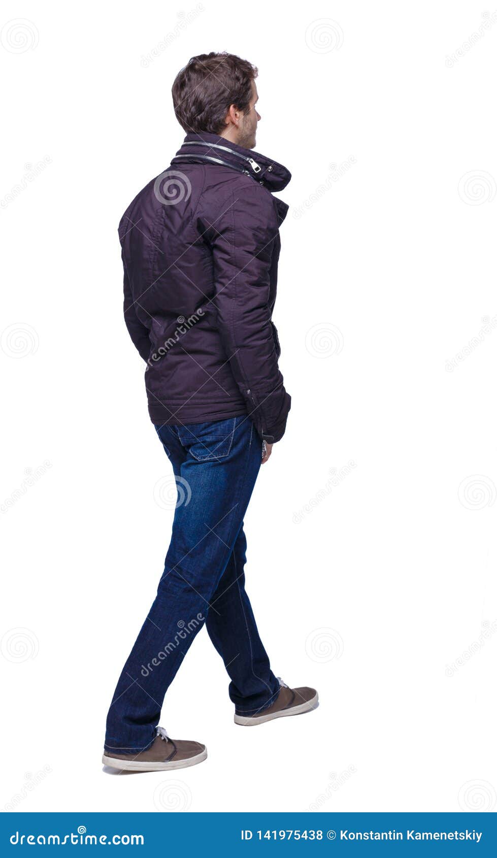 Side View of Going Handsome Man in Jeans and Jacket Stock Photo - Image ...