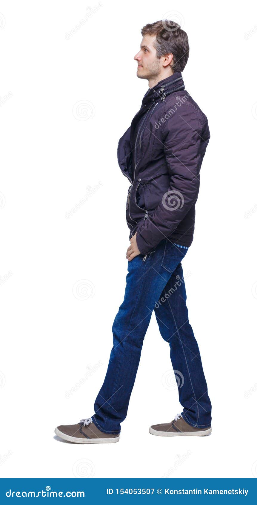 Side View of Going Handsome Man in Jeans and Jacket Stock Image - Image ...