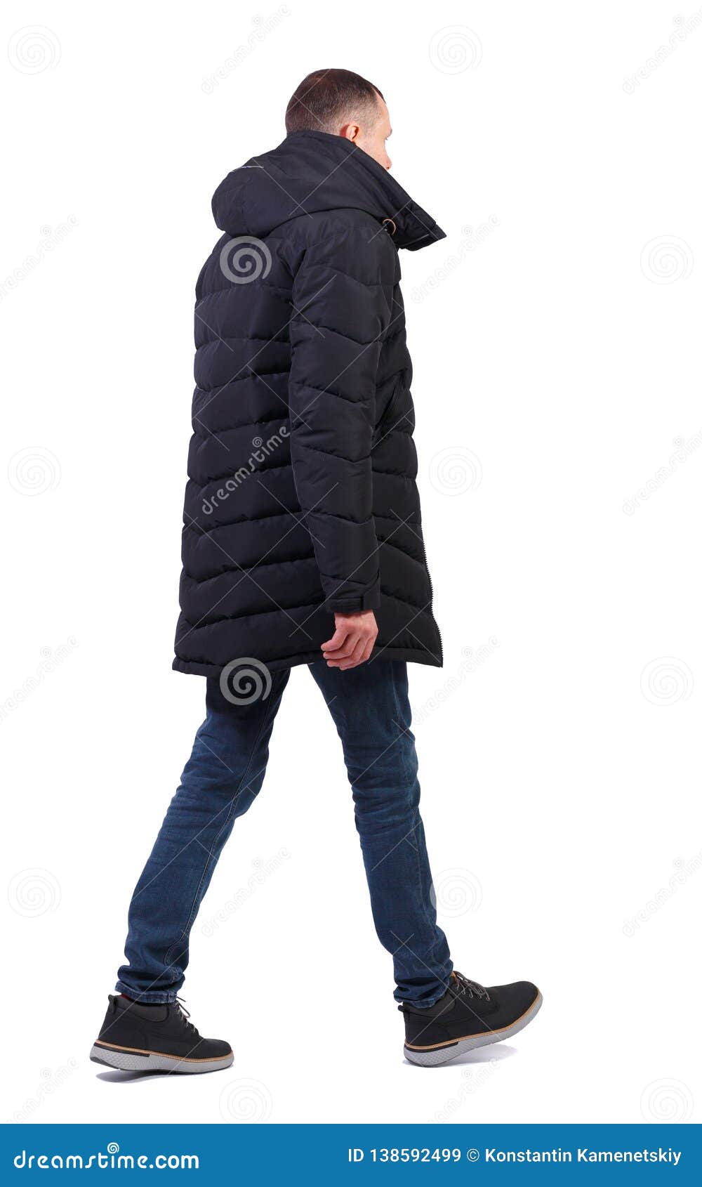 Side View of Going Handsome Man in Jeans and Winter Jacket Stock Image ...