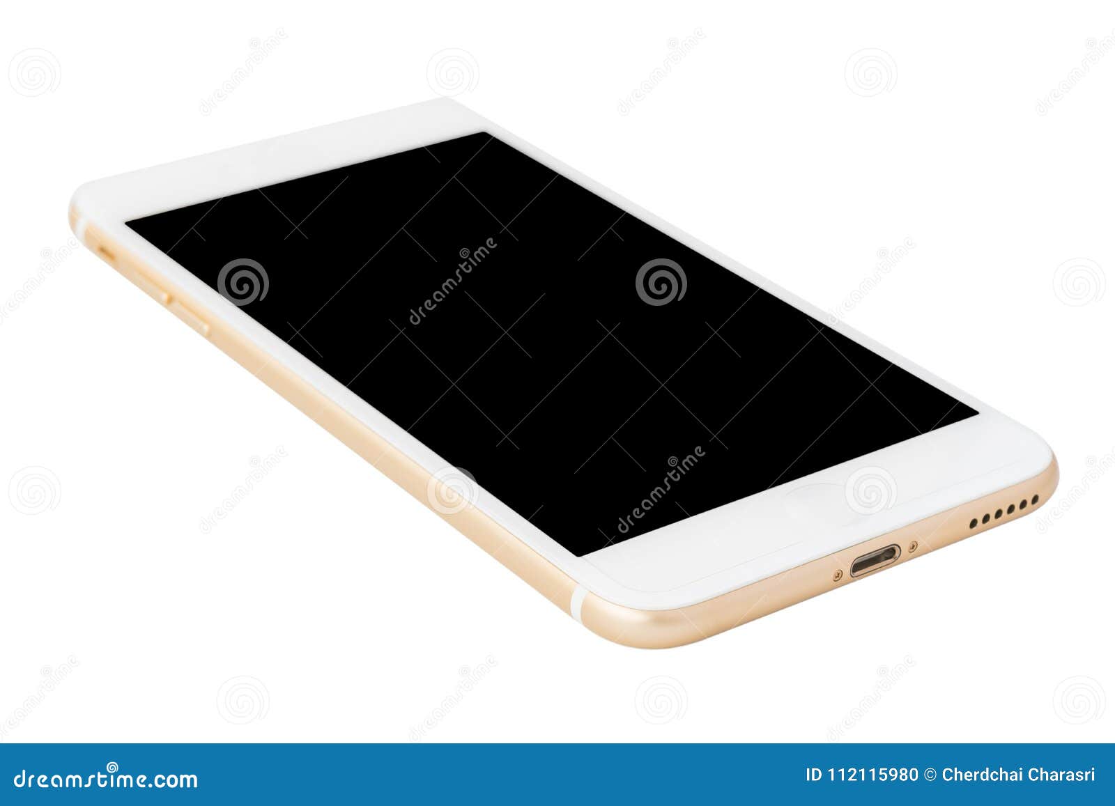 Side View of Gold Mobile Phone Isolated on White Background Stock Photo ...