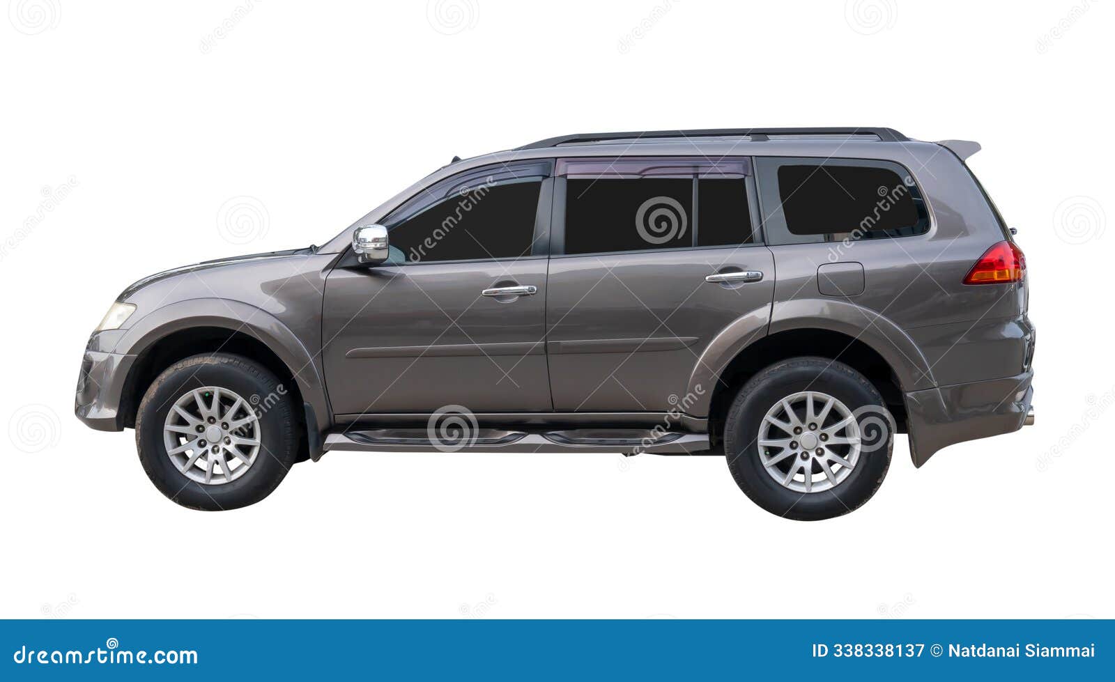Side View of Gray or Grey SUV Car Isolated on White Background with ...