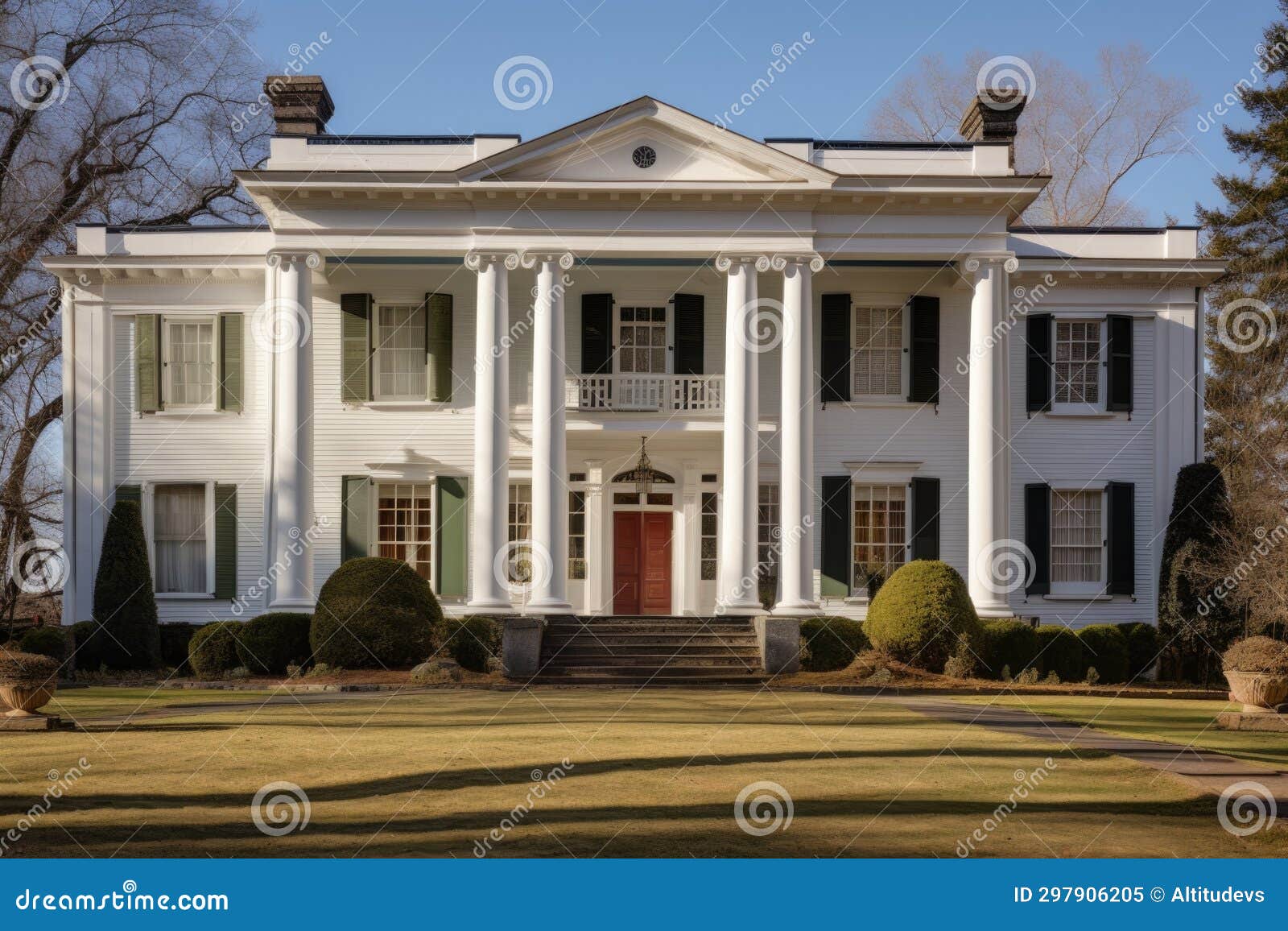 Side View of a Greek Revival Style Mansion with Pediments Stock Image ...