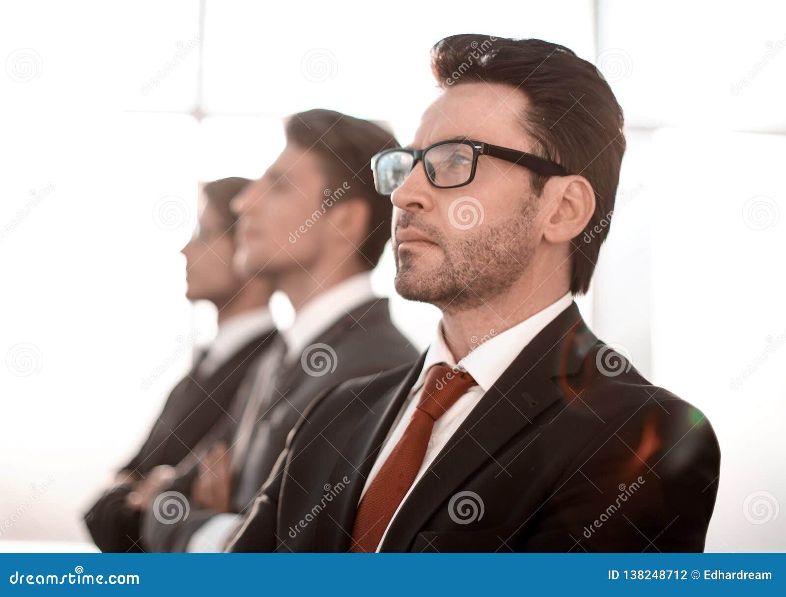 Side View.a Group of Business Partners Looking at a Copy Space Stock ...
