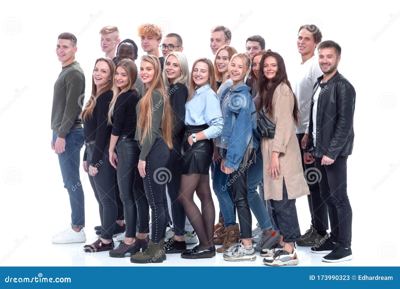 Side View. a Group of Diverse Young People Looking at the Camera Stock ...