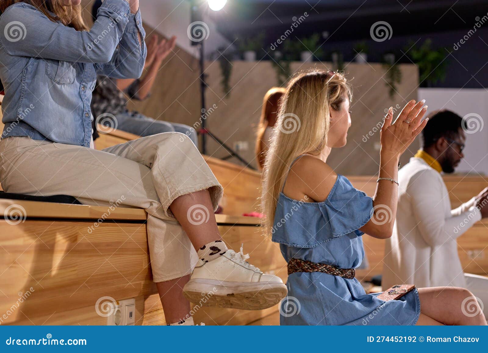 Side View on Group of People Congratulating Celebrating, Clapping Hands ...