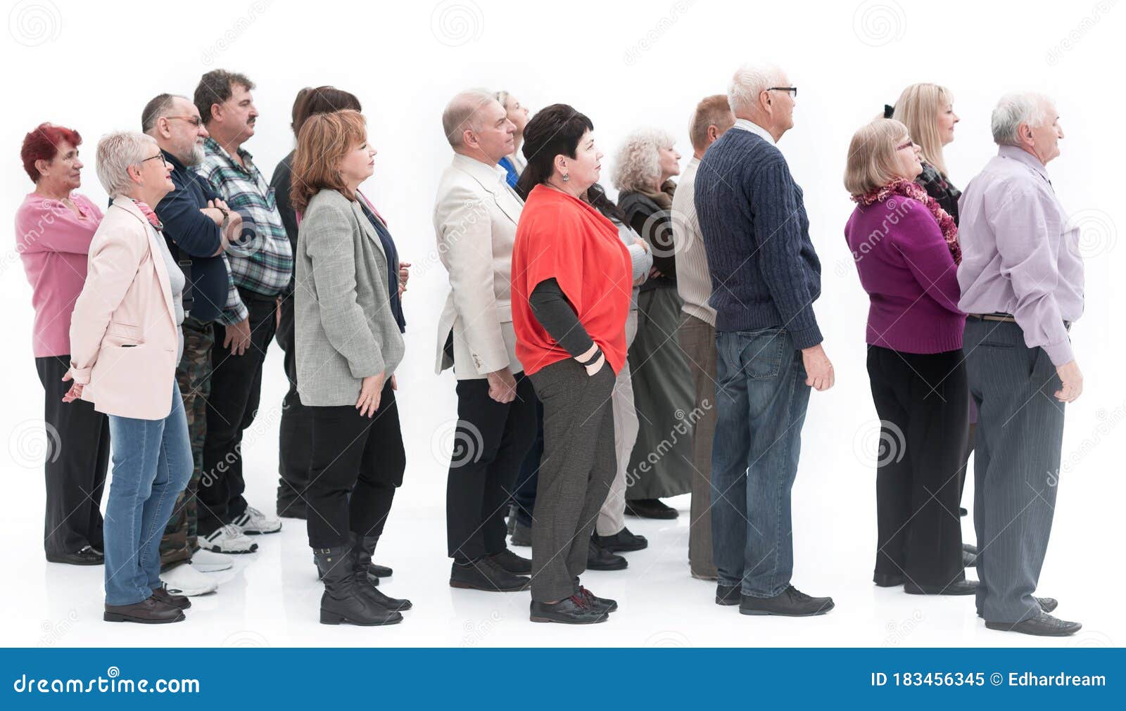 Side View of a Group of People Isolated Over a White Stock Image ...