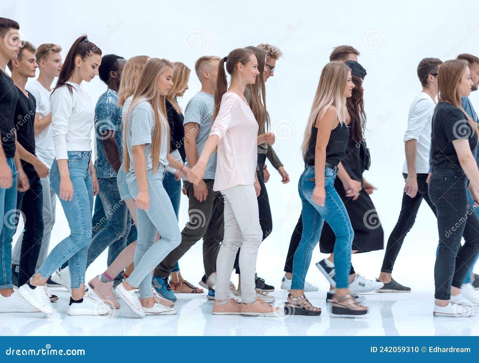 Side View. a Group of Young People Going Forward Stock Photo - Image of ...