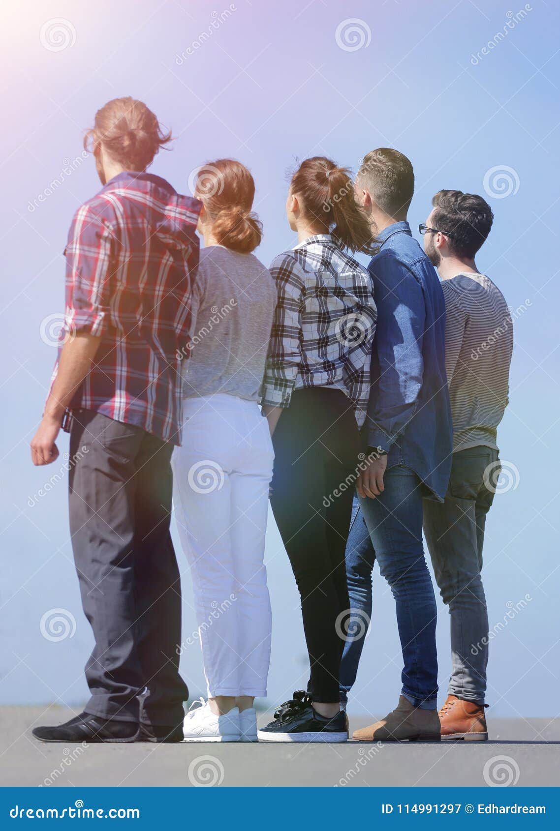 Side View.a Group of Young People Looking at Copy Space Stock Image ...