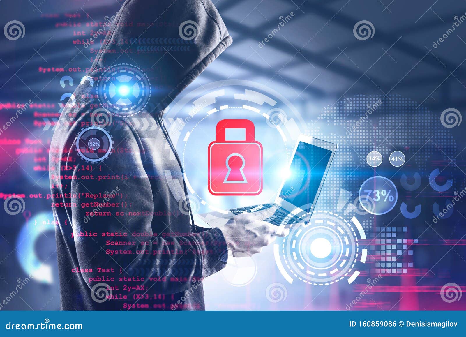 Side View of Hacker, HUD Cyber Security Interface Stock Photo - Image ...