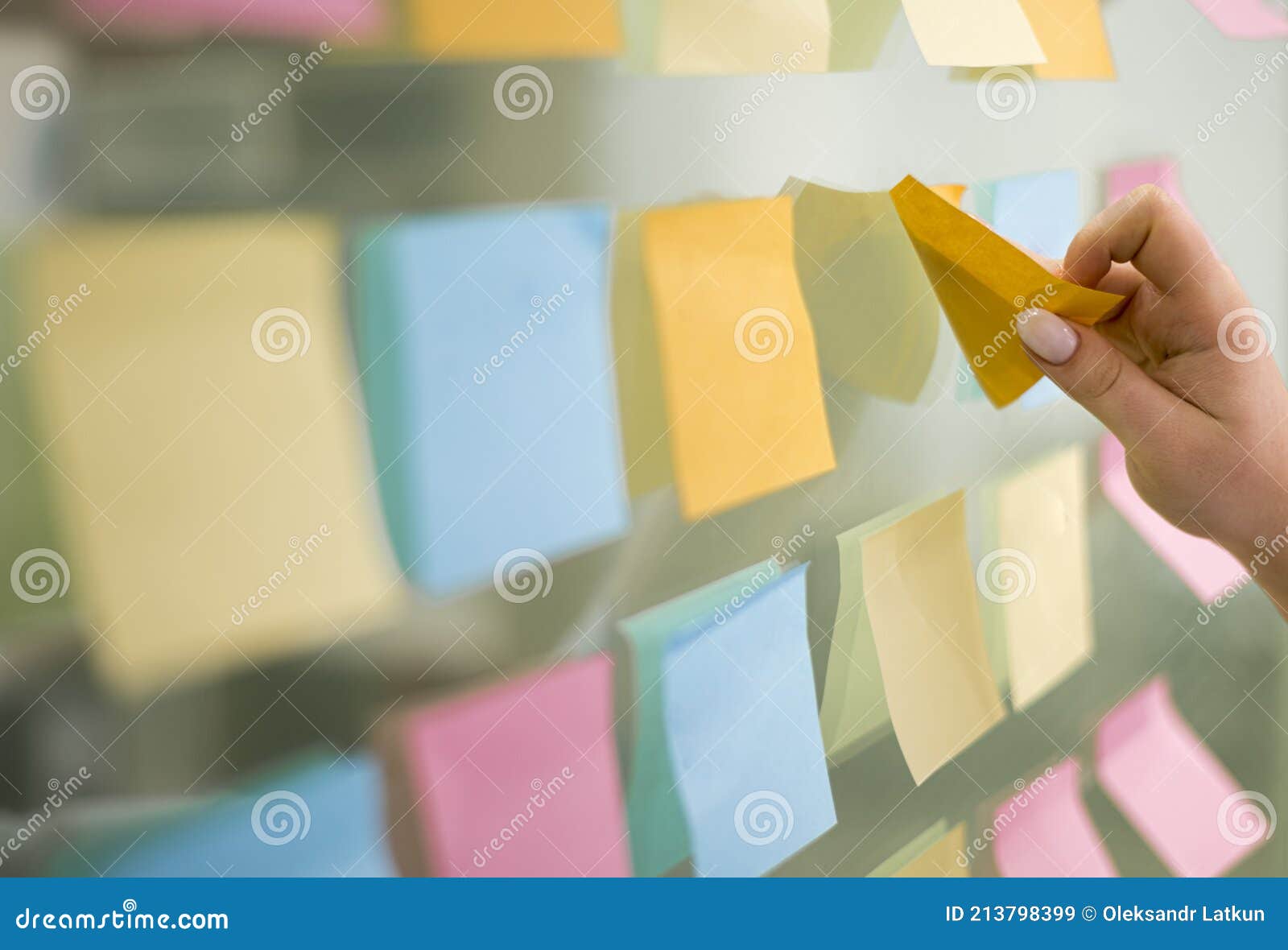 Side View Hand Putting Sticky Notes Window . High Quality and ...