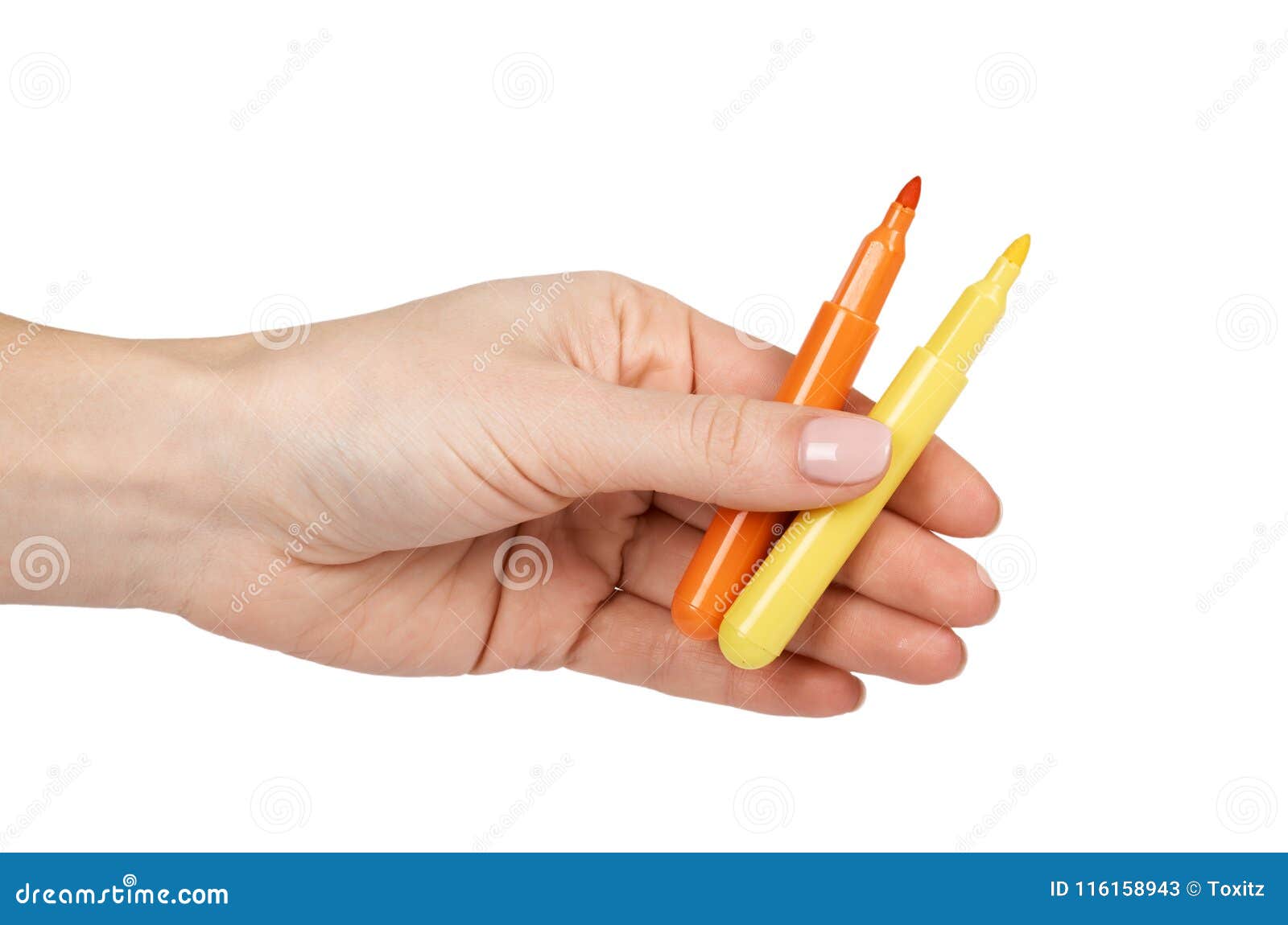 Side View of Hand Writing with a Marker. Isolated on White Background ...