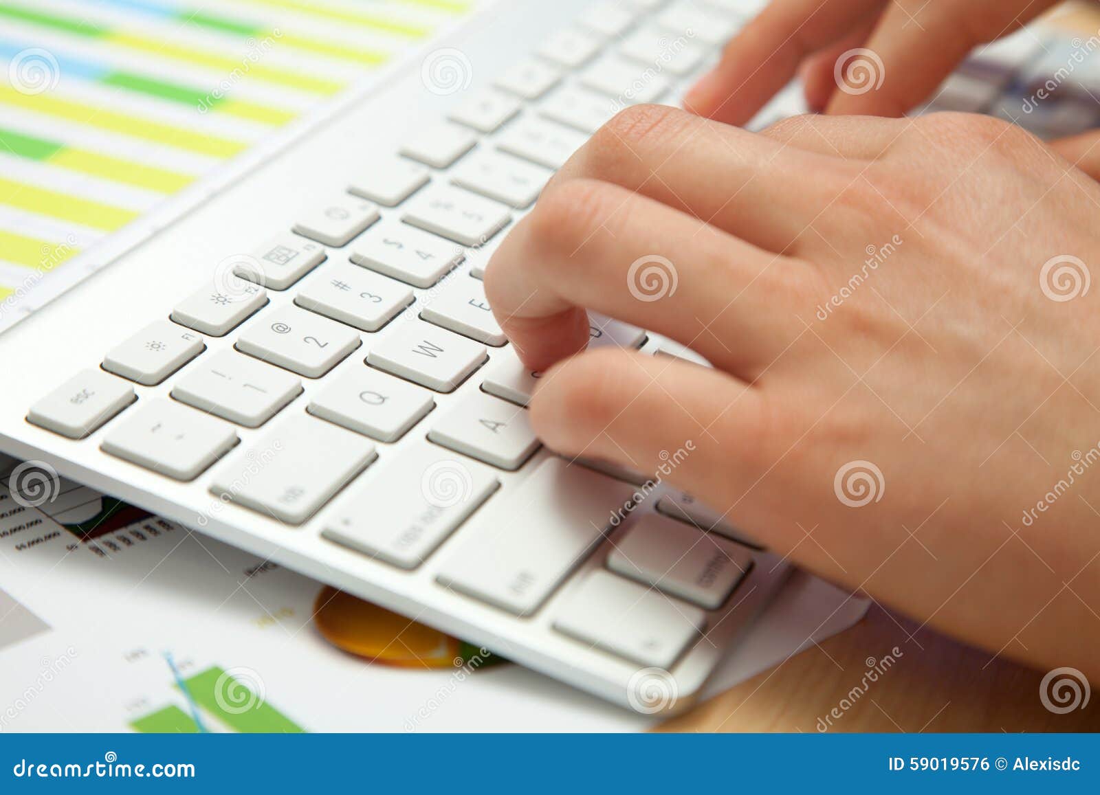 Side view of hands typing stock photo. Image of female - 59019576
