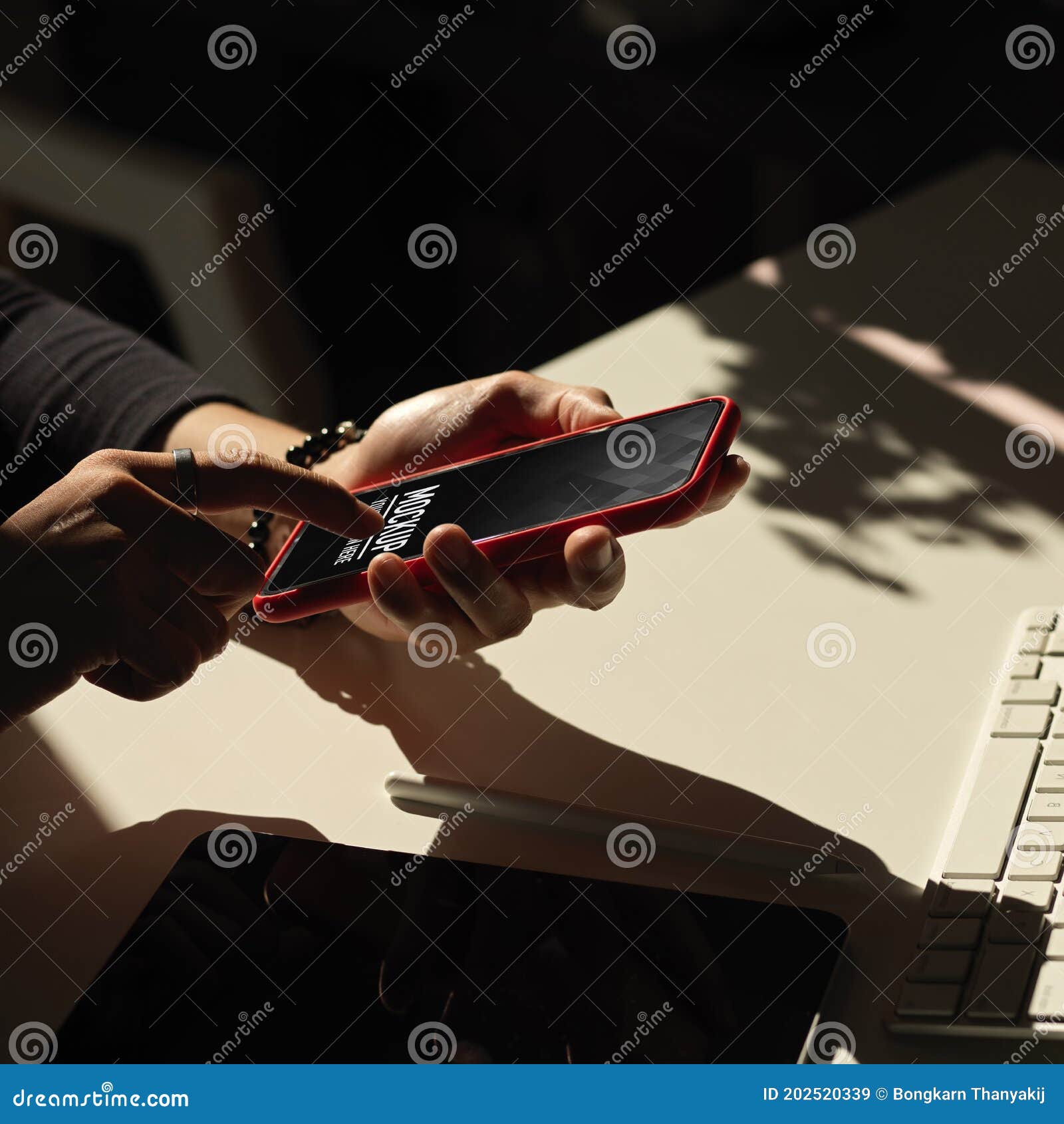 Hands Using Smartphone while Sitting at Workplace, Include Clipping ...