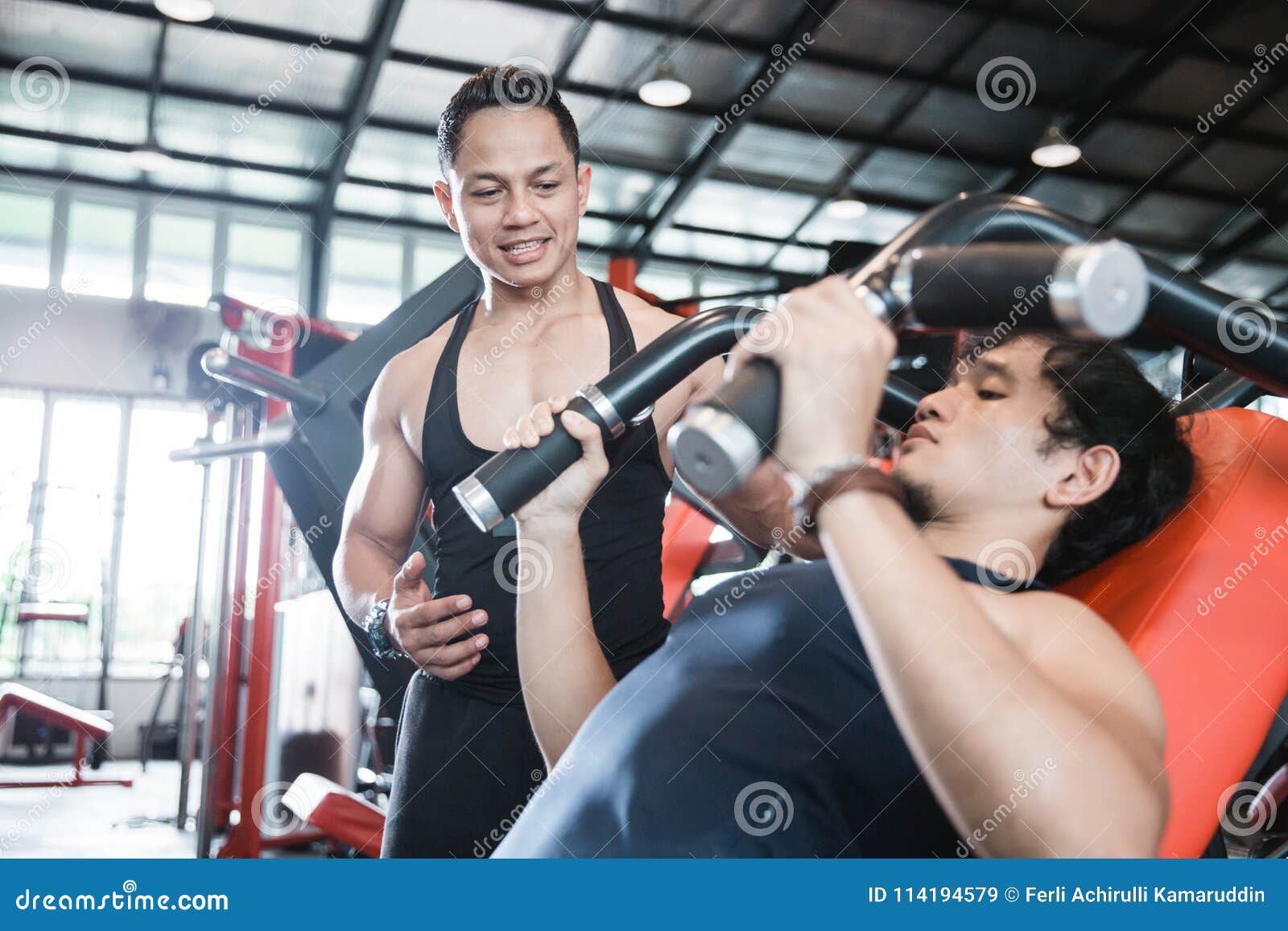 Side View Handsome Asian Male Doing Chest Exercises Stock Image - Image ...