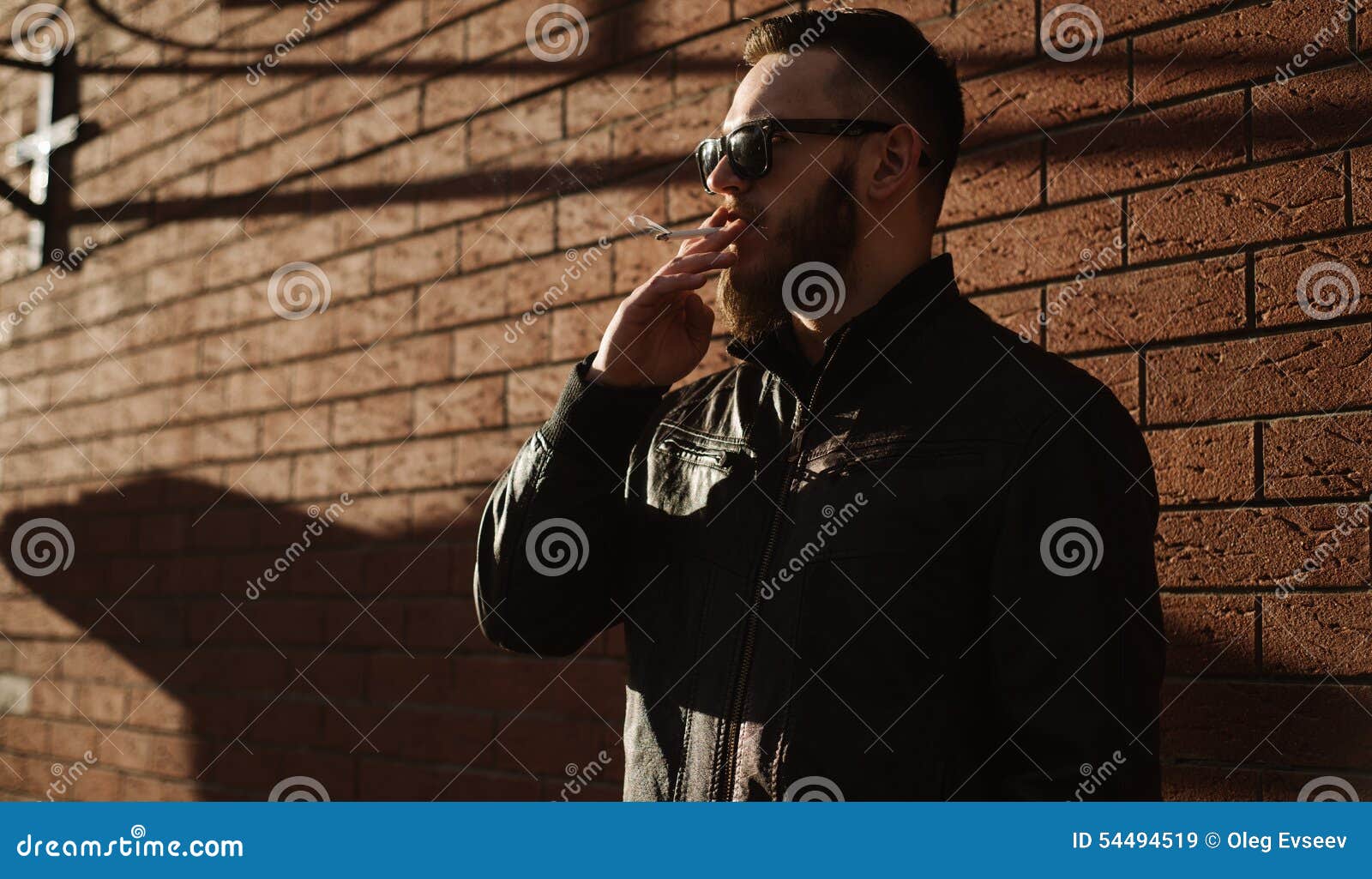 Side View of Handsome Bearded Man Smoking Stock Image - Image of funky ...