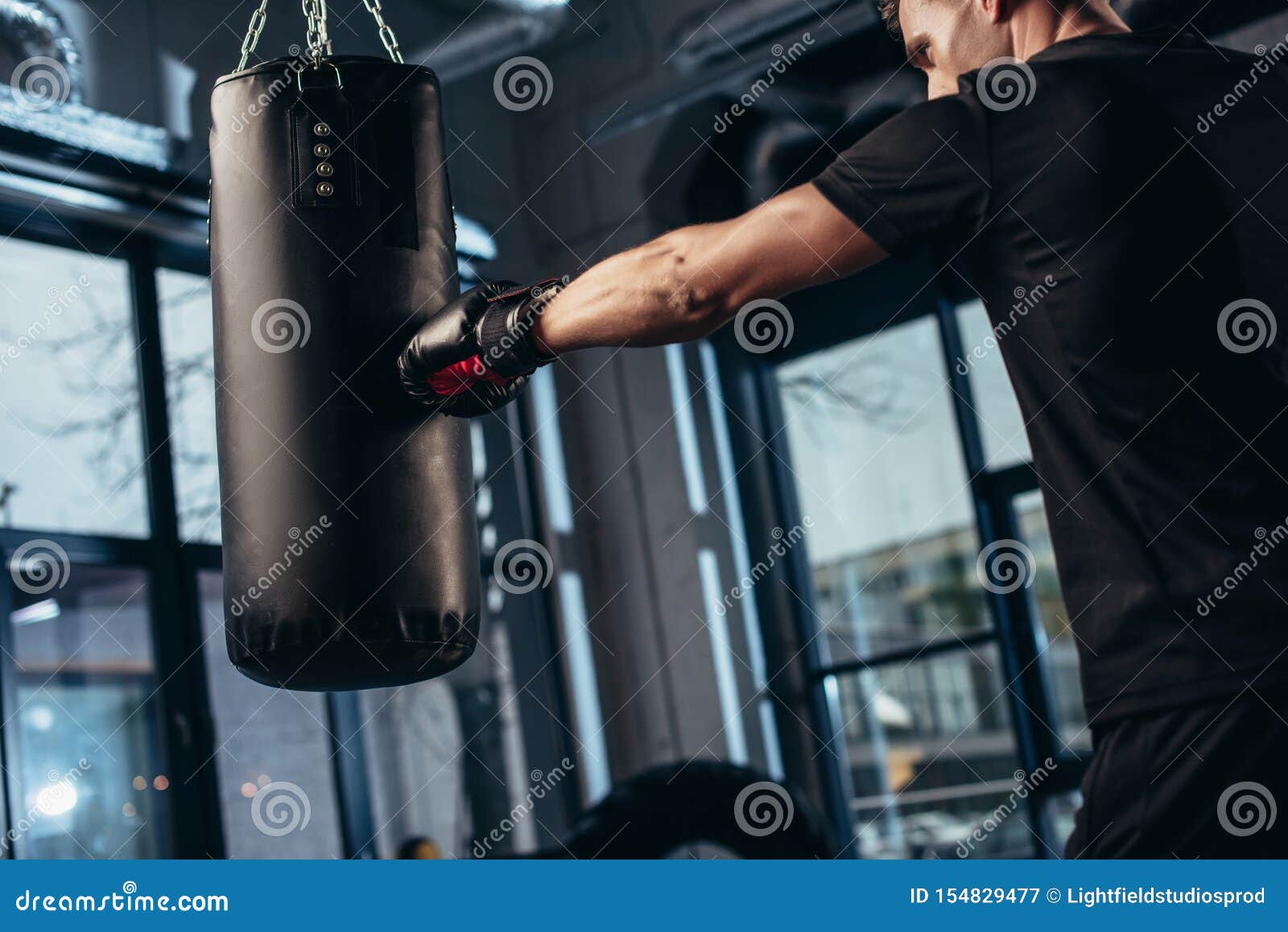 Side View of Handsome Boxer Training with Punching Bag Stock Image ...