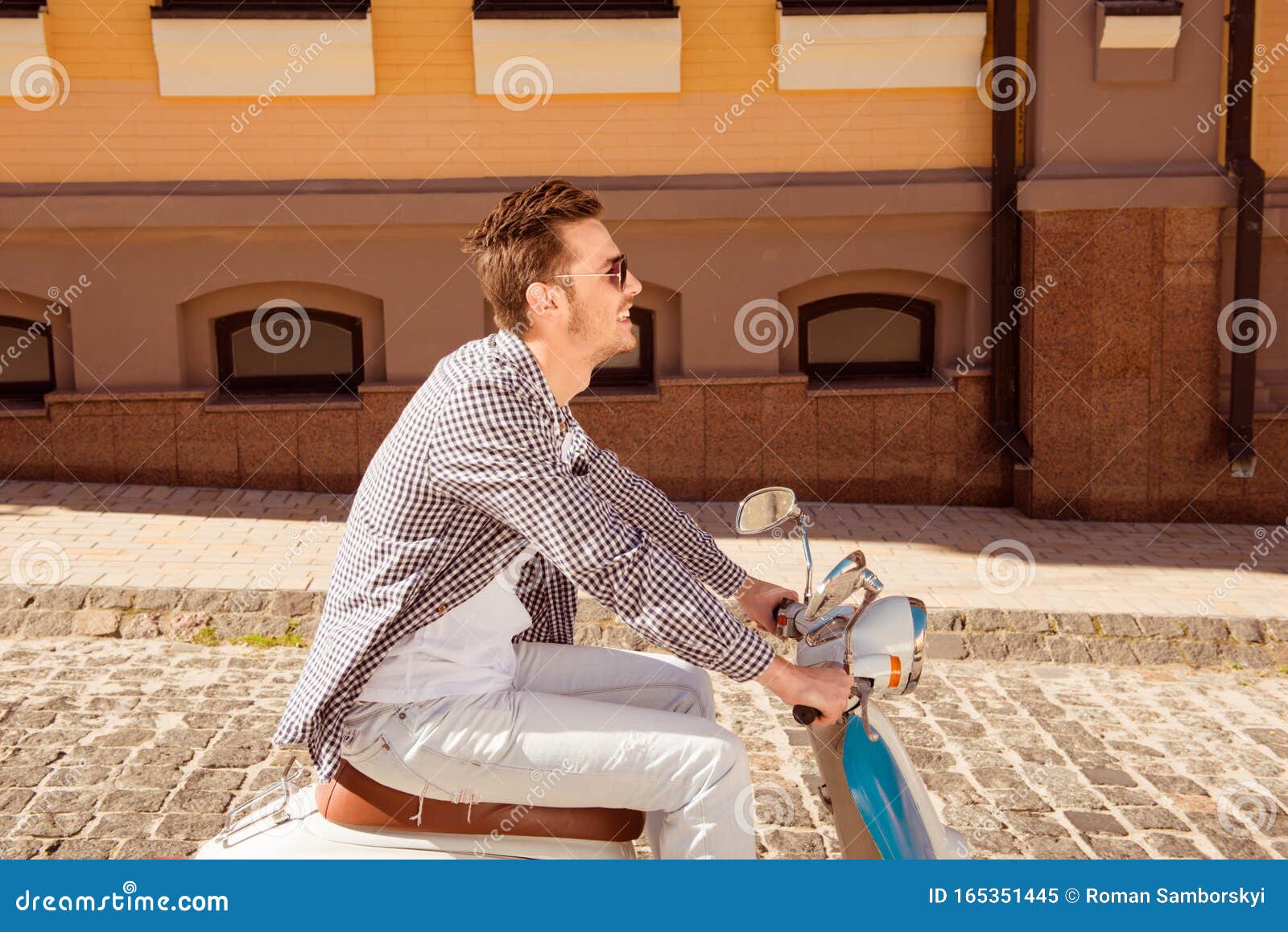 Side View of a Handsome Man Riding a Motorbike Stock Image - Image of ...
