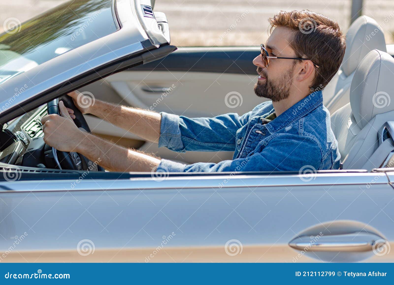 Side View of Handsome Man in Sunglasses Driving Convertible Stock Image ...