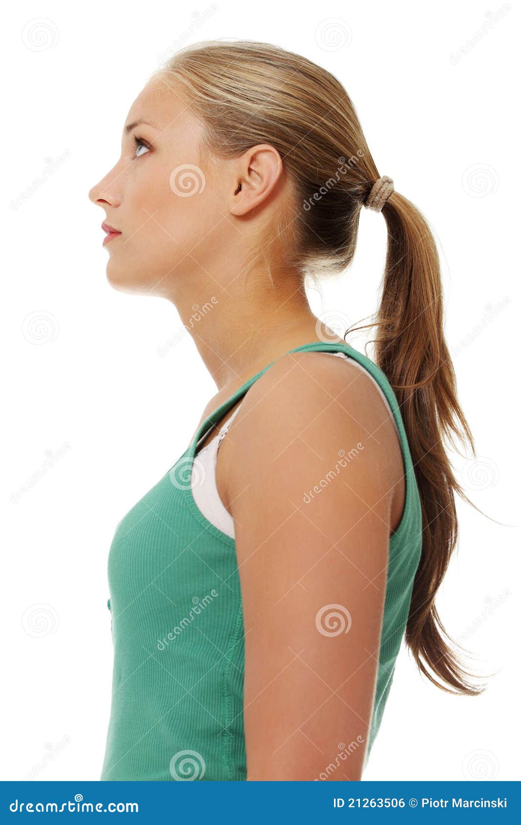 Side View of Happy Attractive Female Looking Up Stock Photo - Image of ...