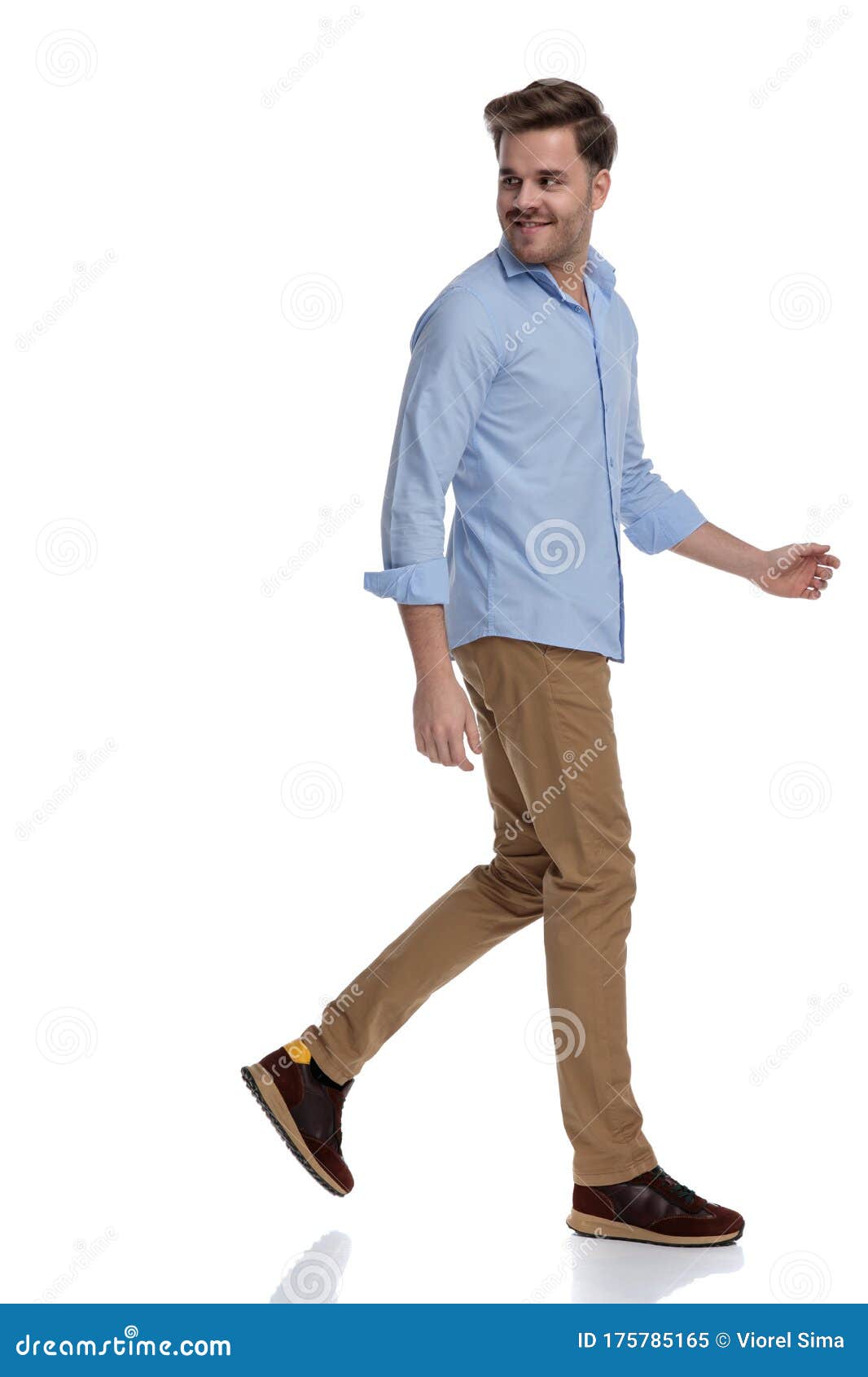 Side View of Happy Casual Man Looking Over Shoulder Stock Image - Image ... Side View of Happy Casual Man Looking Over Shoulder Stock Image - Image ...