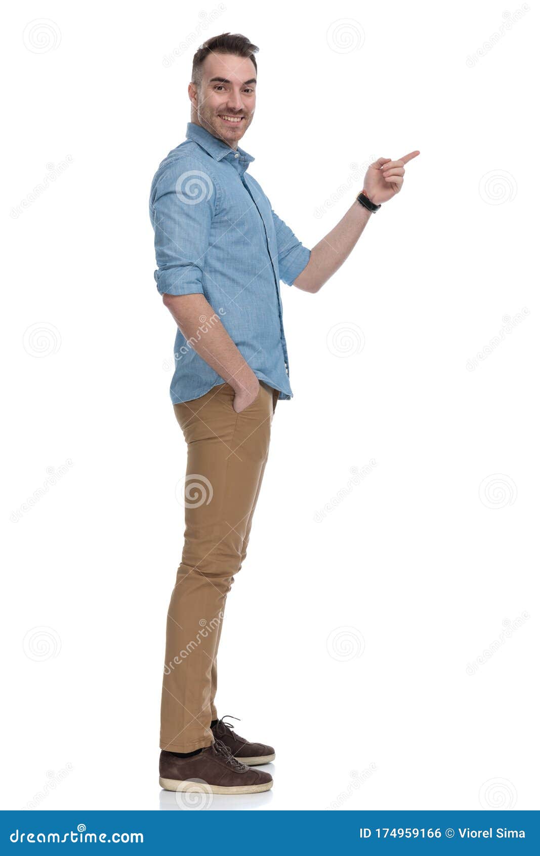 Side View of Happy Casual Man Pointing Stock Photo - Image of pocket ... Side View of Happy Casual Man Pointing Stock Photo - Image of pocket ...