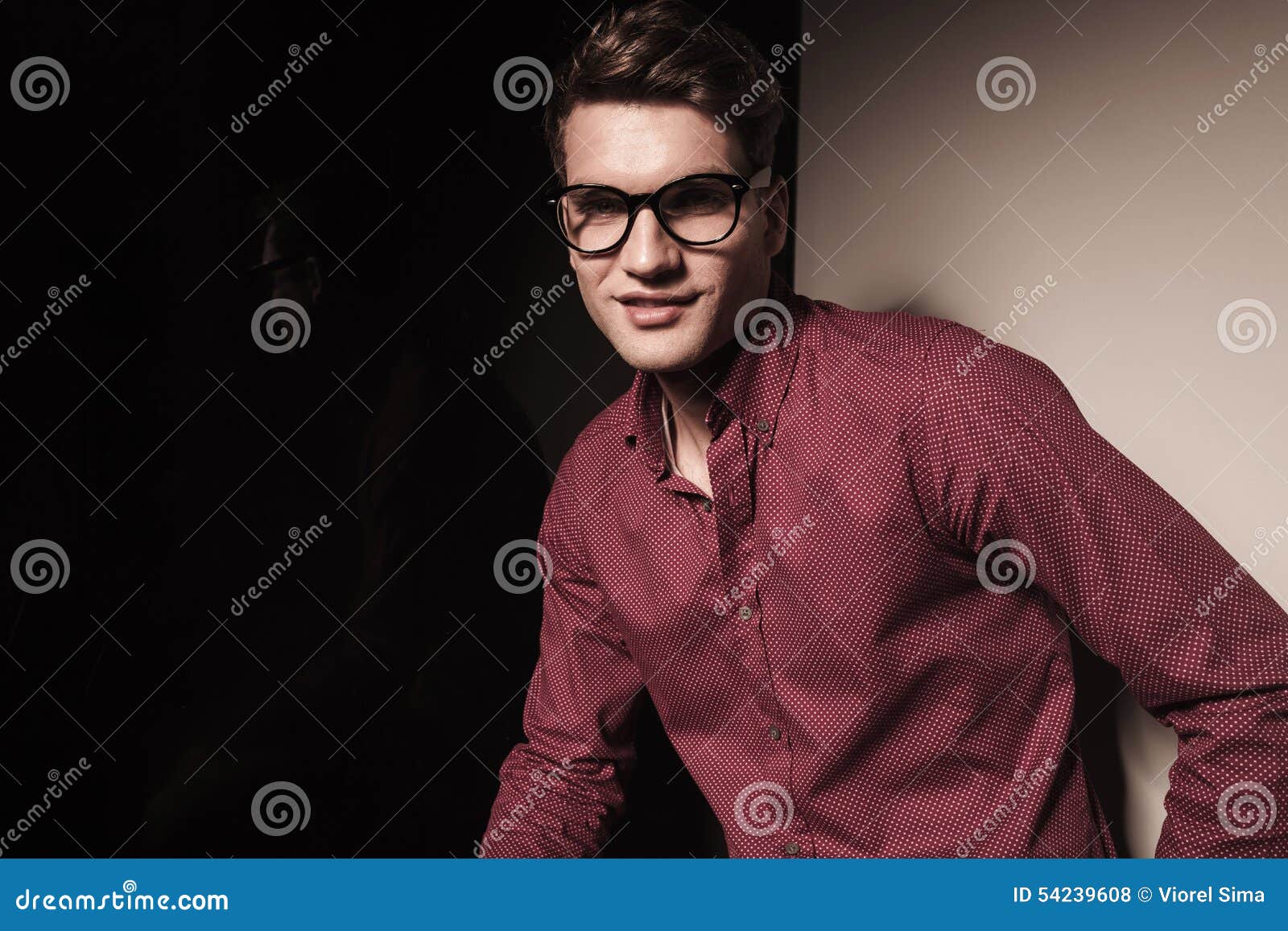 Side View of a Happy Casual Man Smiling Stock Photo - Image of male ...