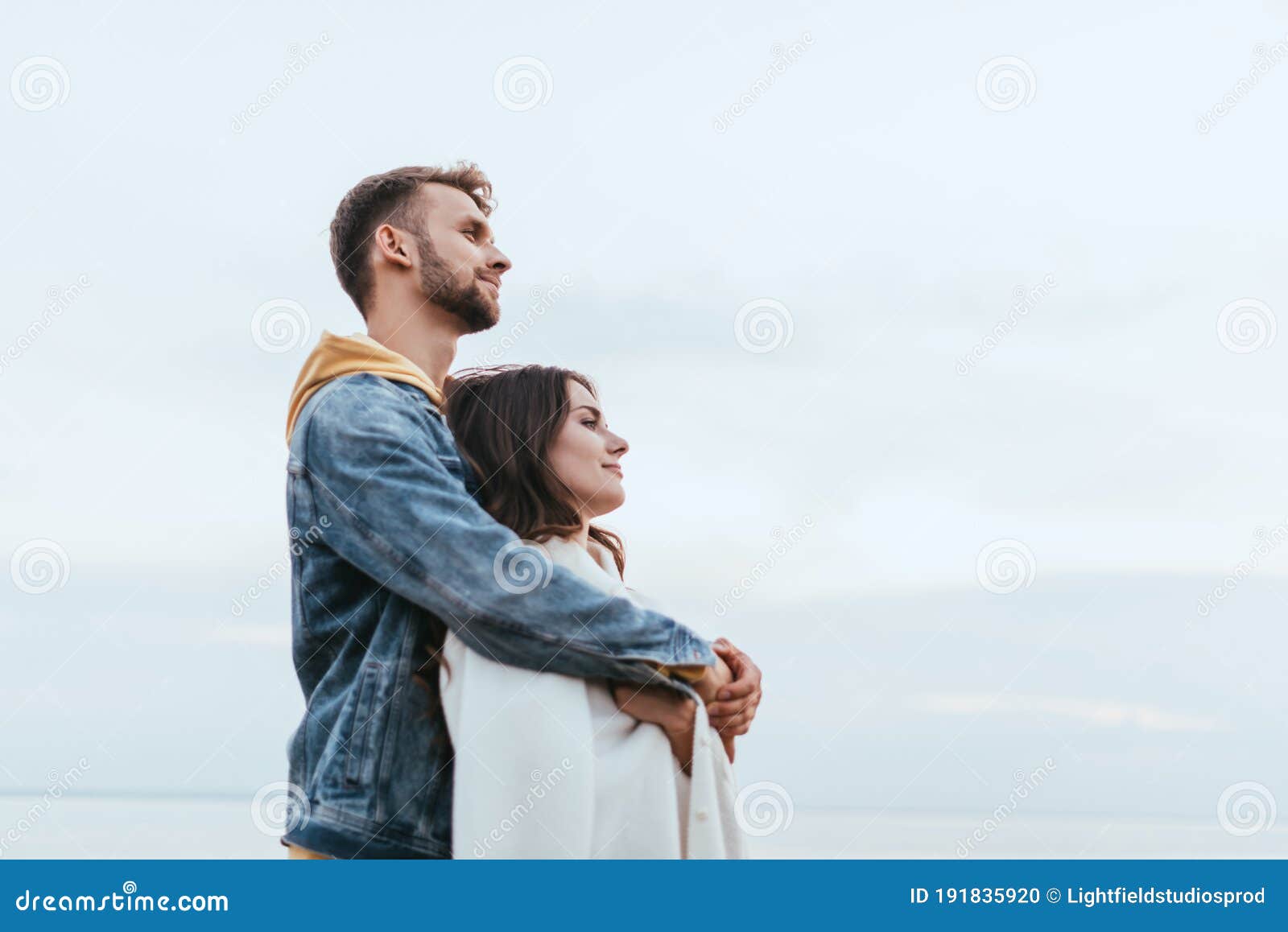 Side View of Happy Man Hugging Stock Photo - Image of relationship ...