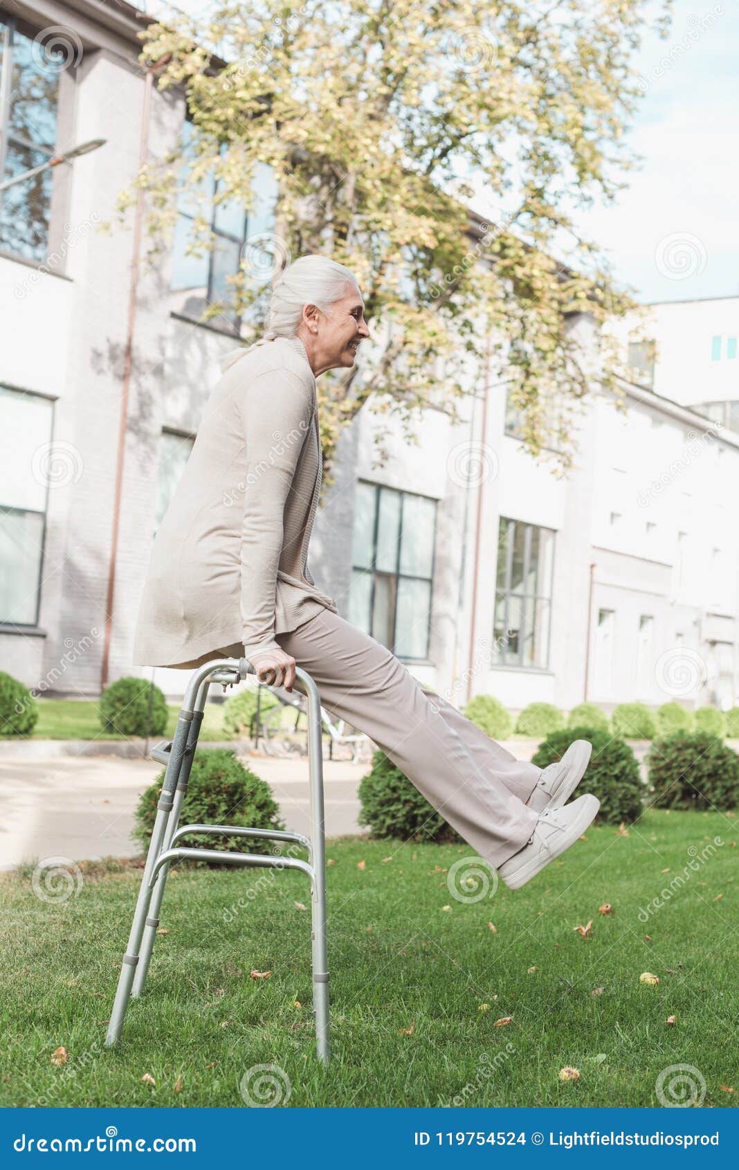Side View of Happy Senior Woman Stock Photo - Image of hair, medical ...