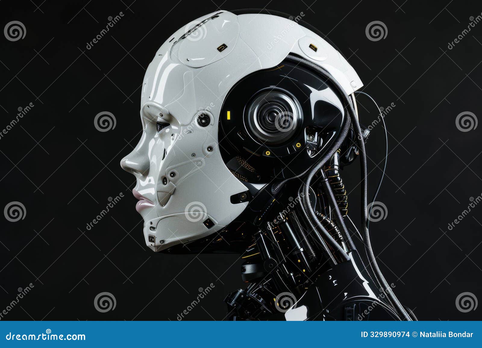 Side View of High Tech Robotic Head. Futuristic Robot with Mechanics ...