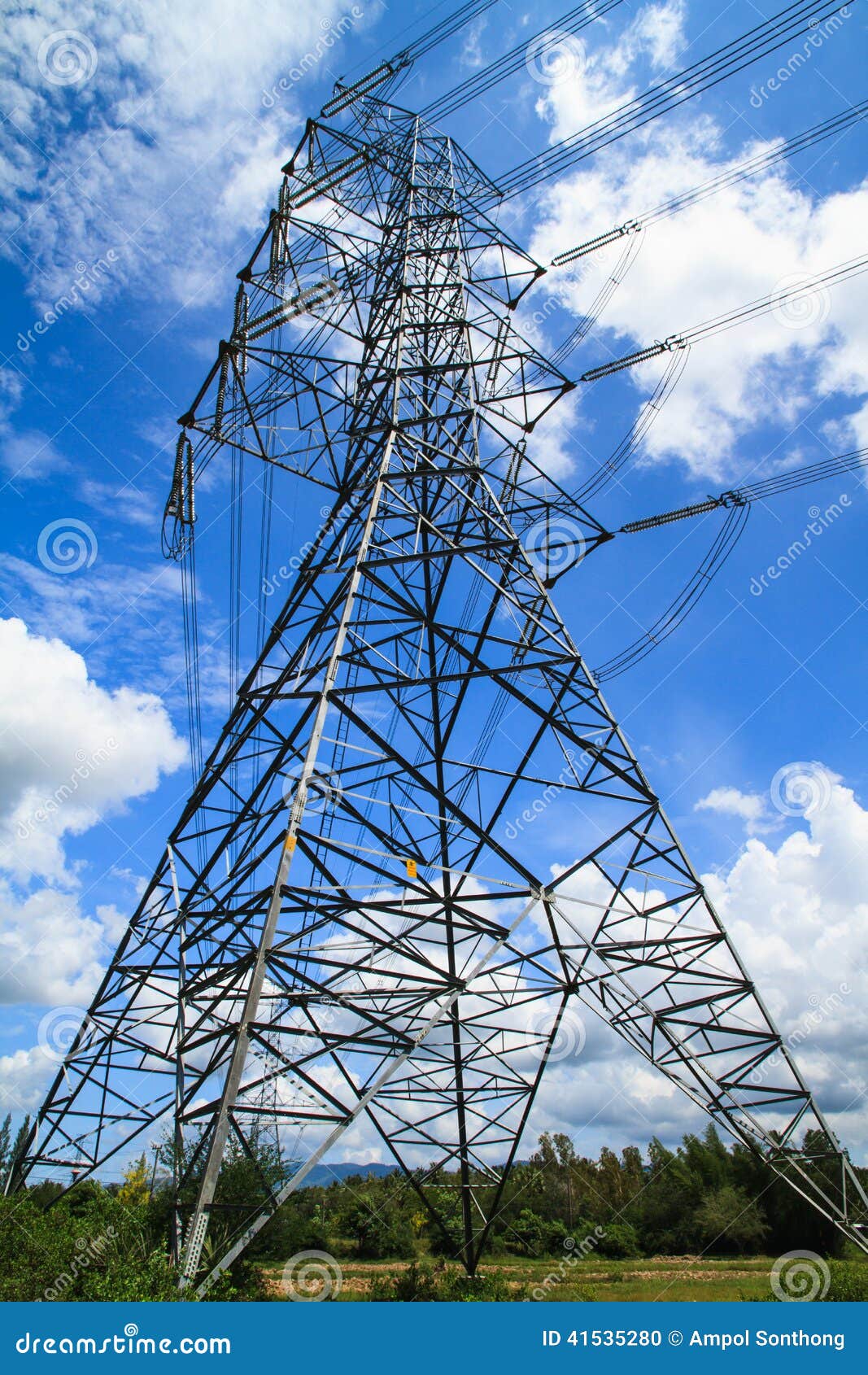 Side View of High Voltage Poles Stock Photo - Image of built, cloudy ...