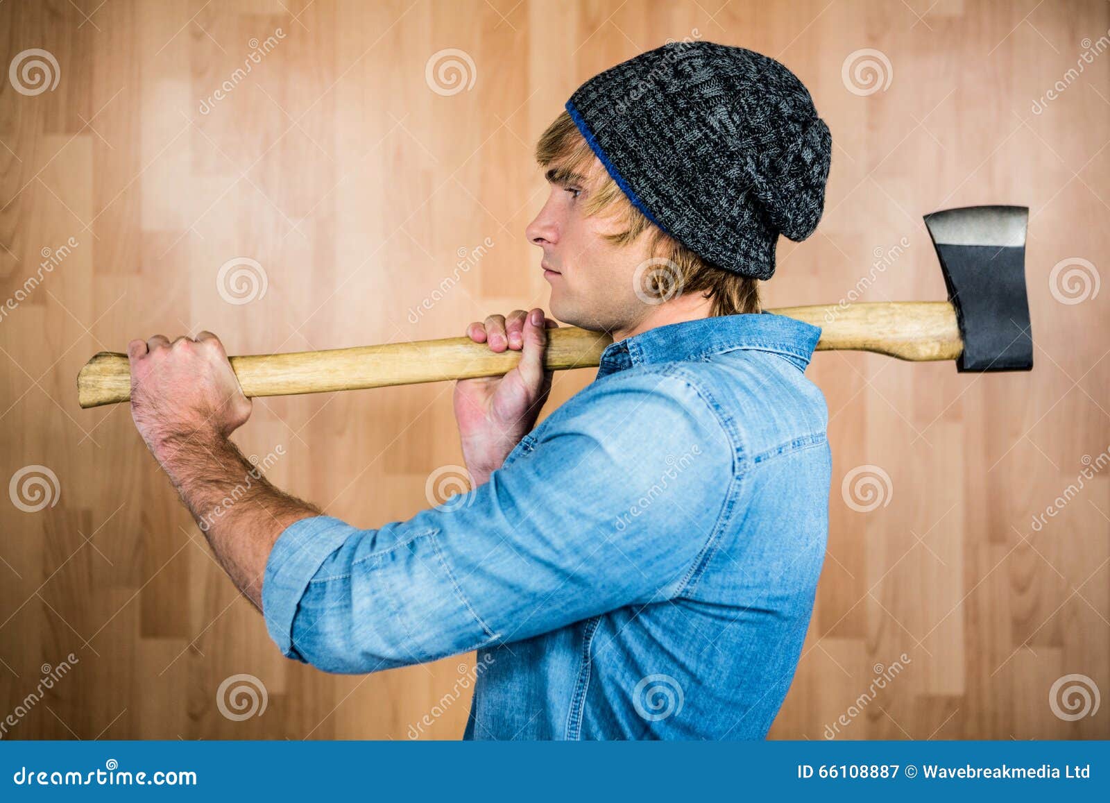 Side View of Hipster Standing with Axe Stock Image - Image of brown ...