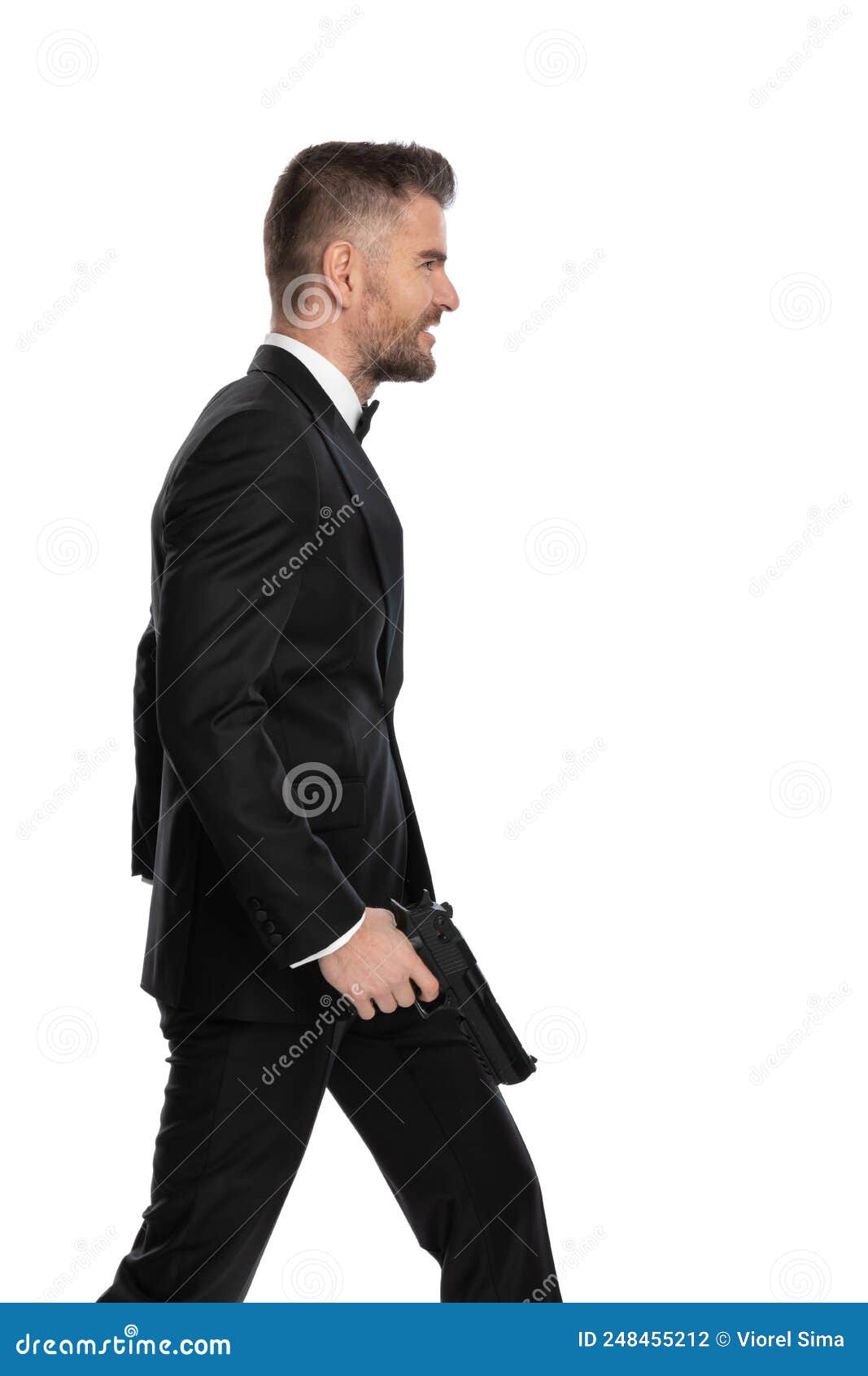 Hitman in Action Moving Towards His Target with His Gun Stock Photo ...