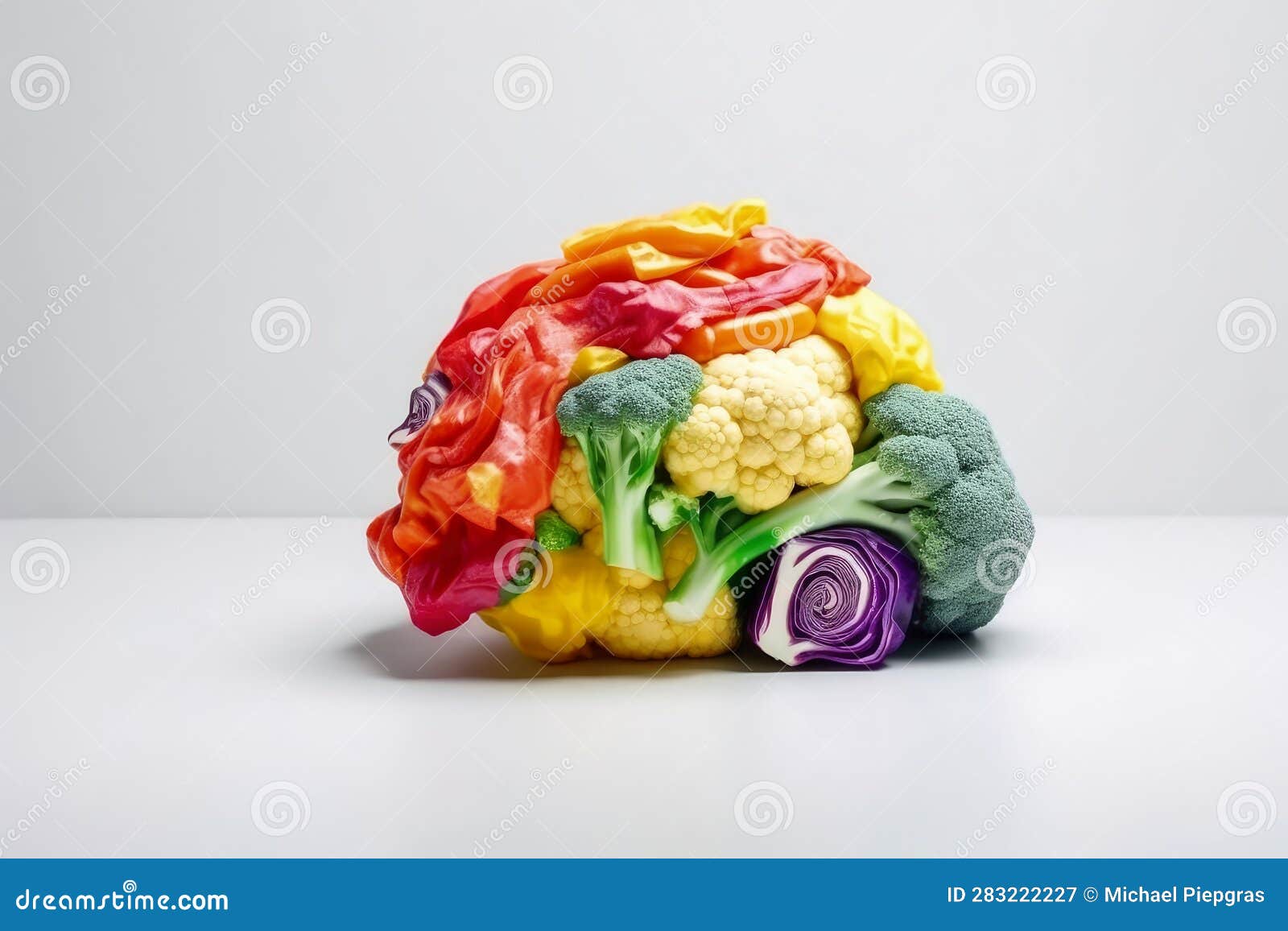 Side View of a Human Brain Made of Fresh Vegetable on a White Background Created with Generative ...